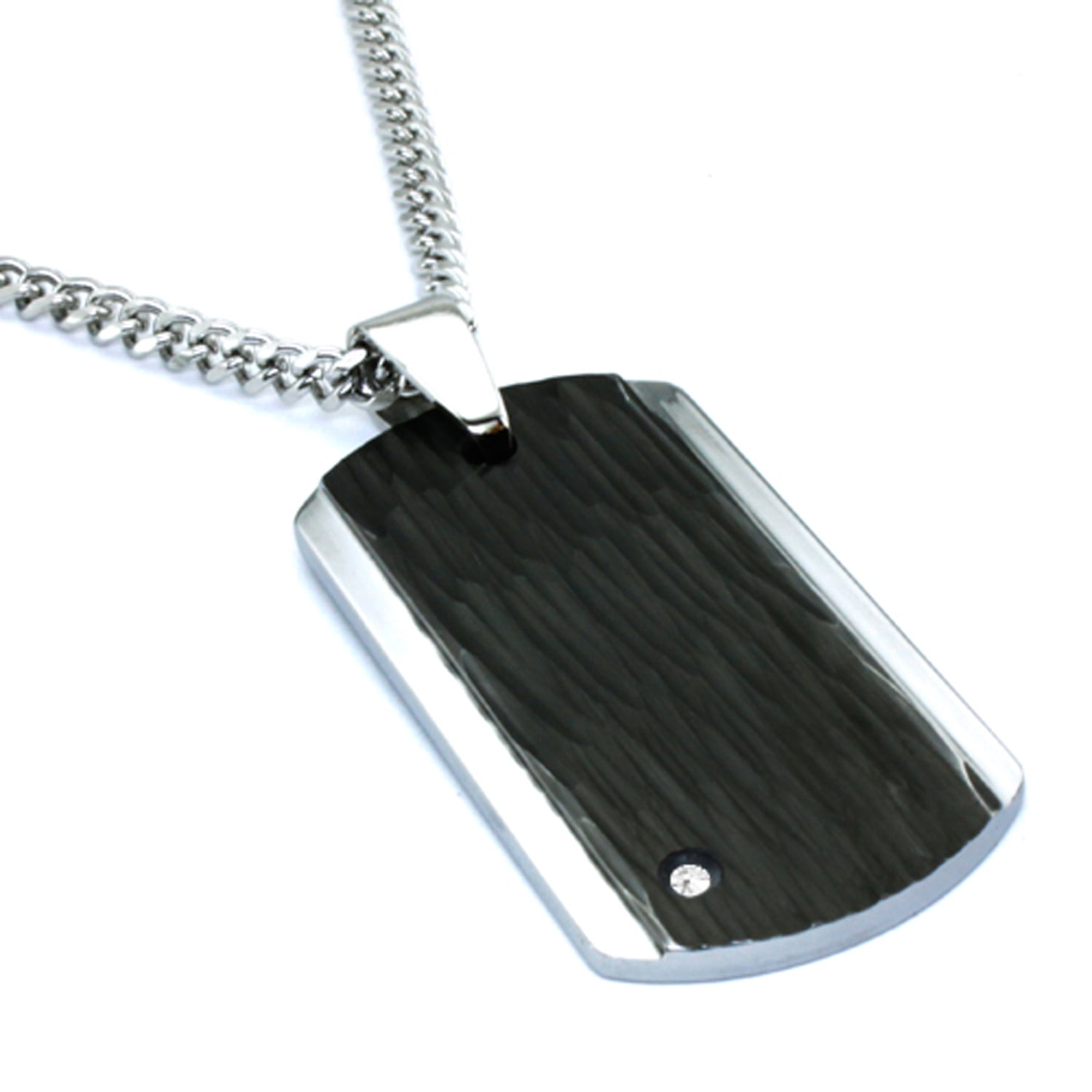 Tioneer Tungsten Carbide 0.01 CTW Diamond Tree Bark Style Dog Tag ...