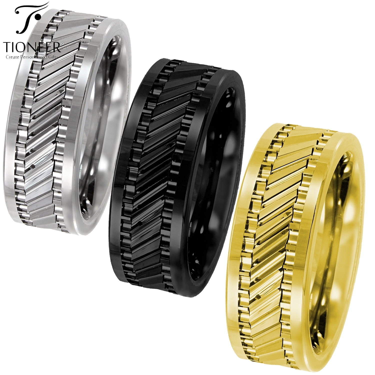 Tioneer Tungsten Carbide Classic Mens 8mm Wedding Band Ring Gear ...