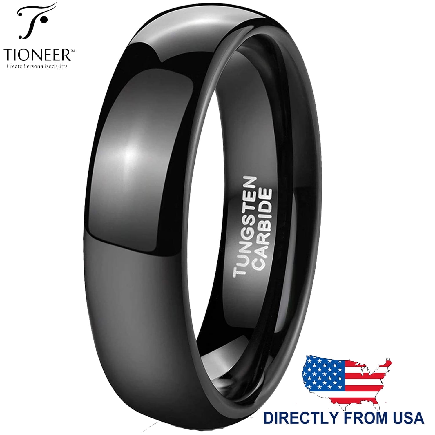 Tioneer Tungsten Carbide Classic Polished Plain Dome Wedding Band Promise Ring Men Women 5.5MM ...