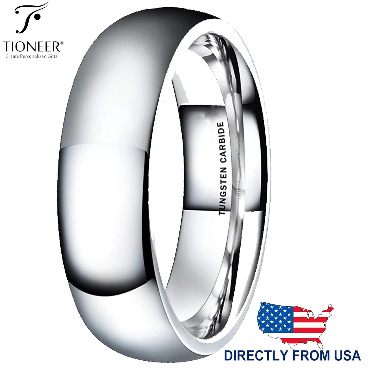 Tioneer Tungsten Carbide Classic Polished Plain Dome Wedding Band ...
