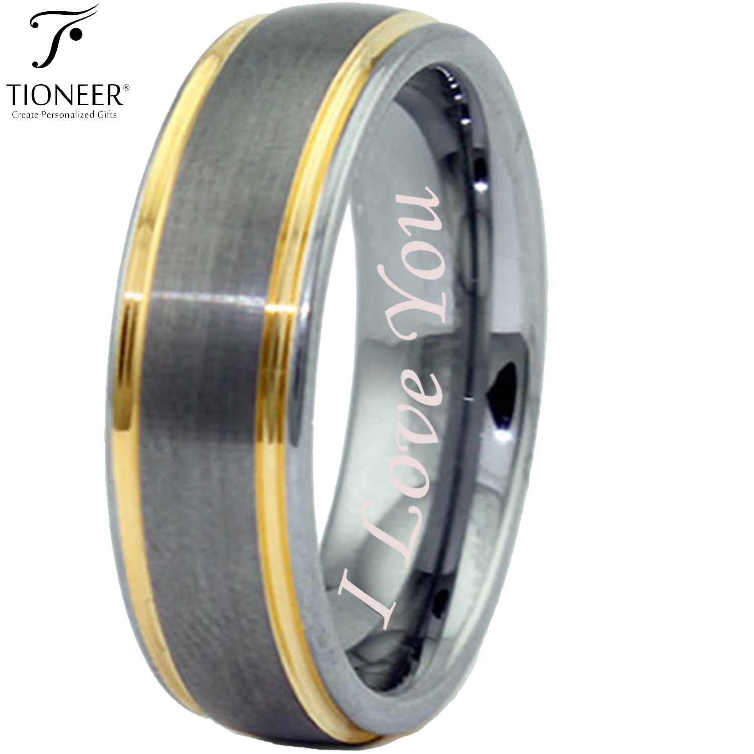 Tioneer Tungsten Carbide Dual Groove Gold Plated Edge Men Women Wedding ...