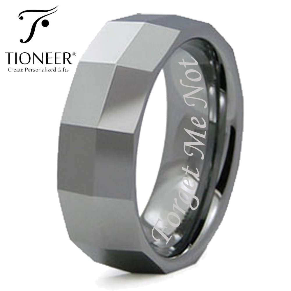 Tioneer Tungsten Carbide High Polished Faceted Design Wedding Band Ring ...