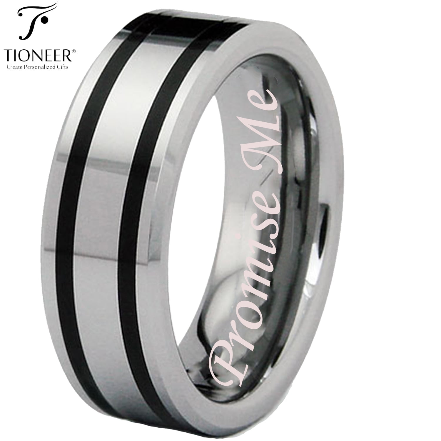 Tioneer Tungsten Carbide Polished Dual Black Resin Strip Inlay Wedding ...