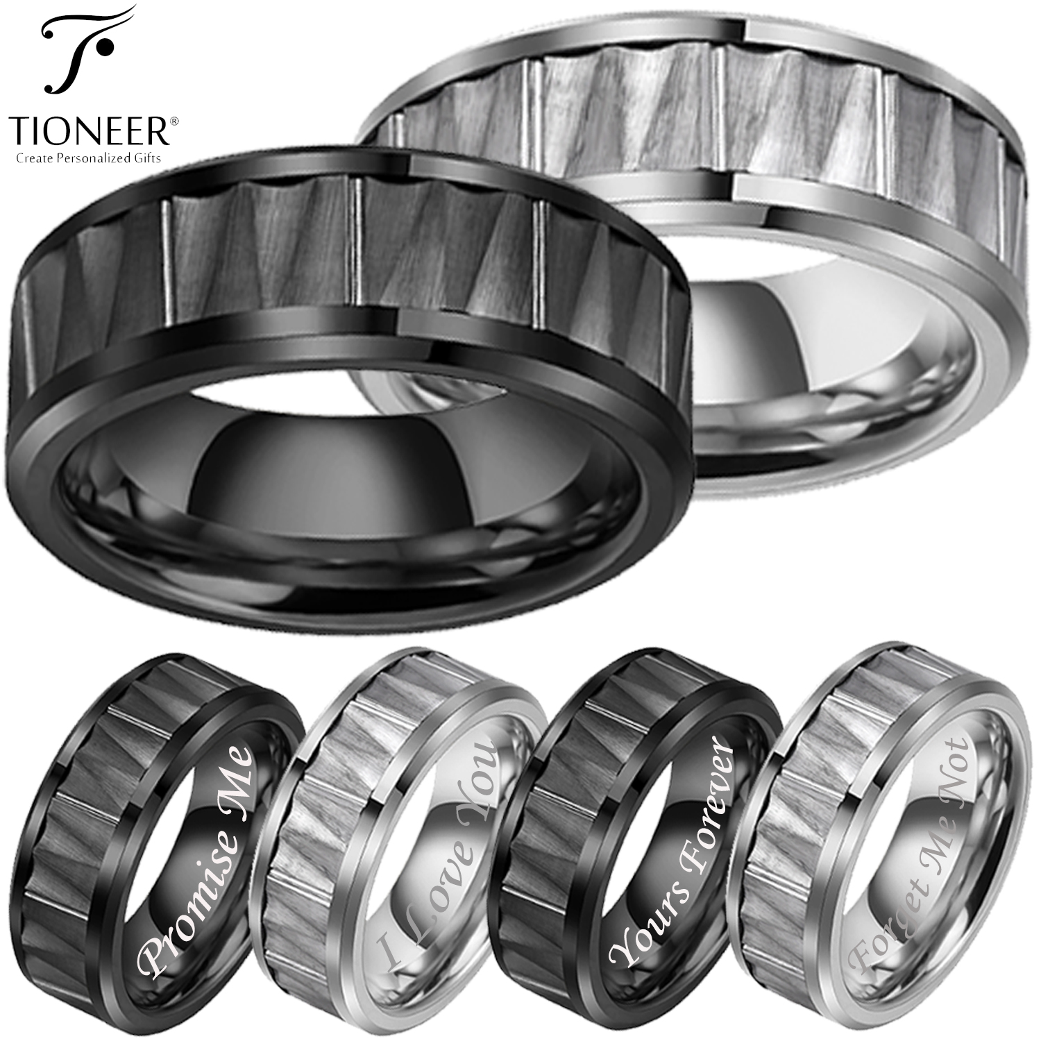Tungsten Diamond Gemstone Adamantine Isometric Crystal Band Ring 8mm ...