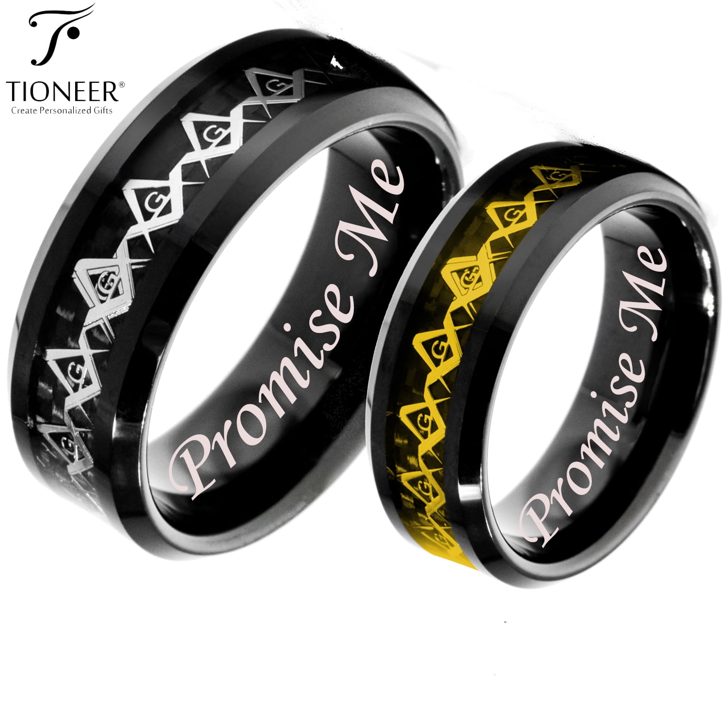 Tioneer Tungsten Carbide Wedding Band Ring Silver / Gold Freemason ...