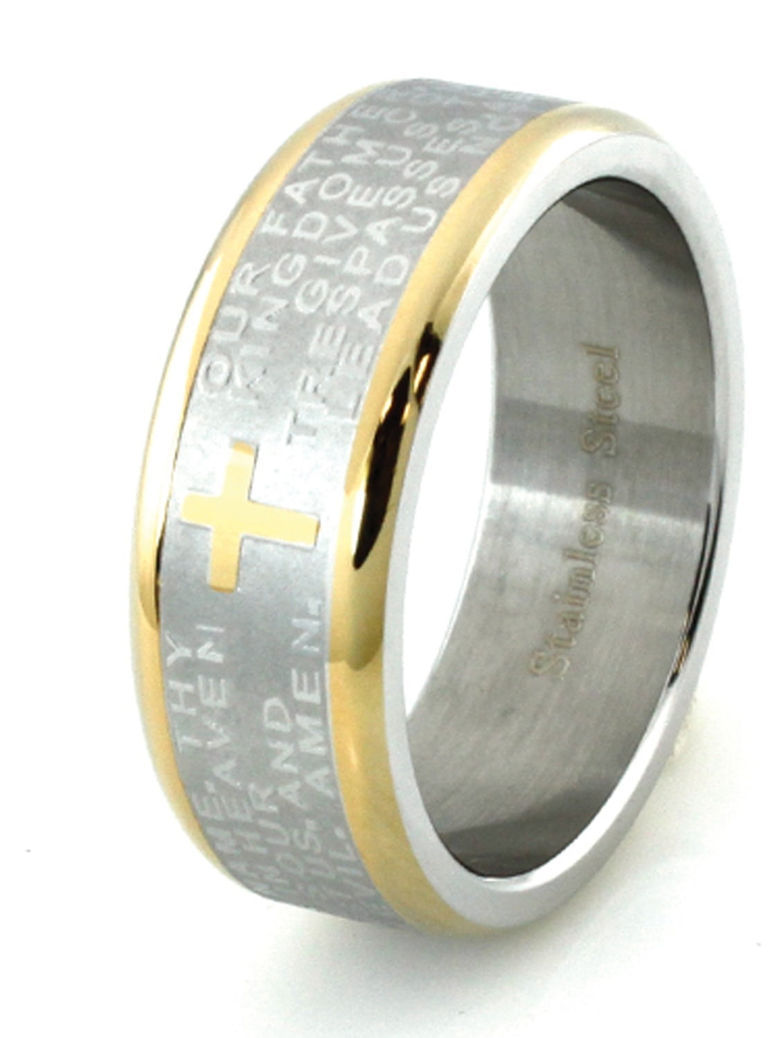 Tioneer Two-Tone Stainless Steel Lord's Prayer Religious Wedding Band ...