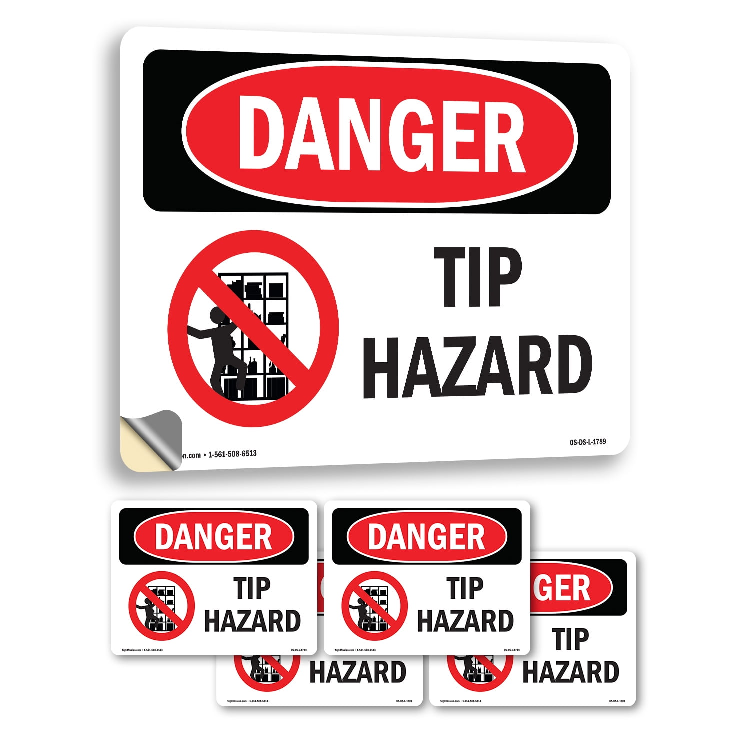 Tip Hazard OSHA Danger Vinyl Decal Label 18 Inch x 12 Inch - 5 Pack ...