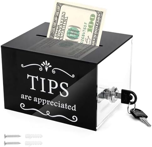 Tip Jar for Money, 6 x 4 x 5 Inch Acrylic Tip Collection Box with Lock ...