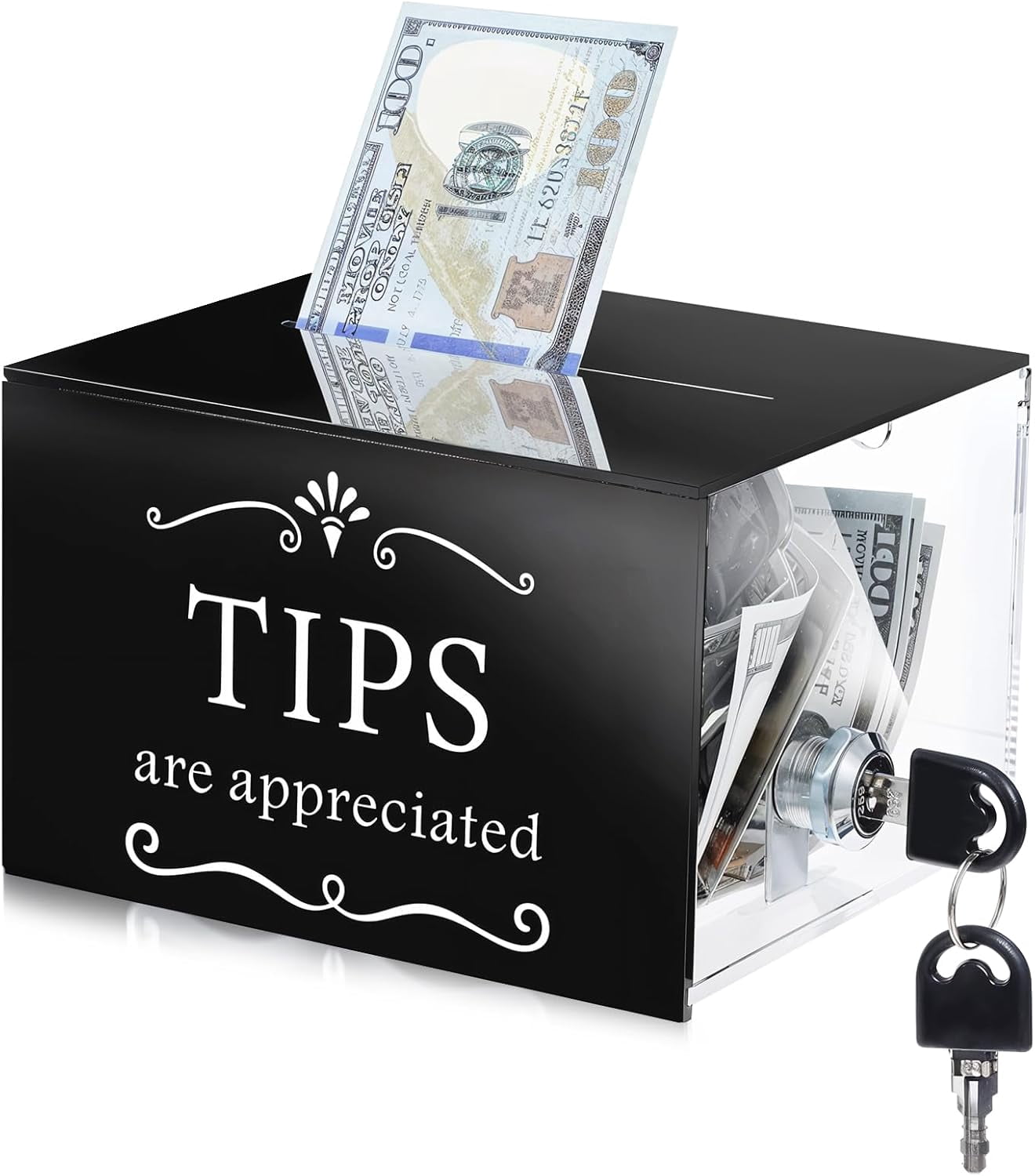 Tip Jars for Money 6 x 4 x 5 Inch Acrylic Tip Collection Box with Lock ...