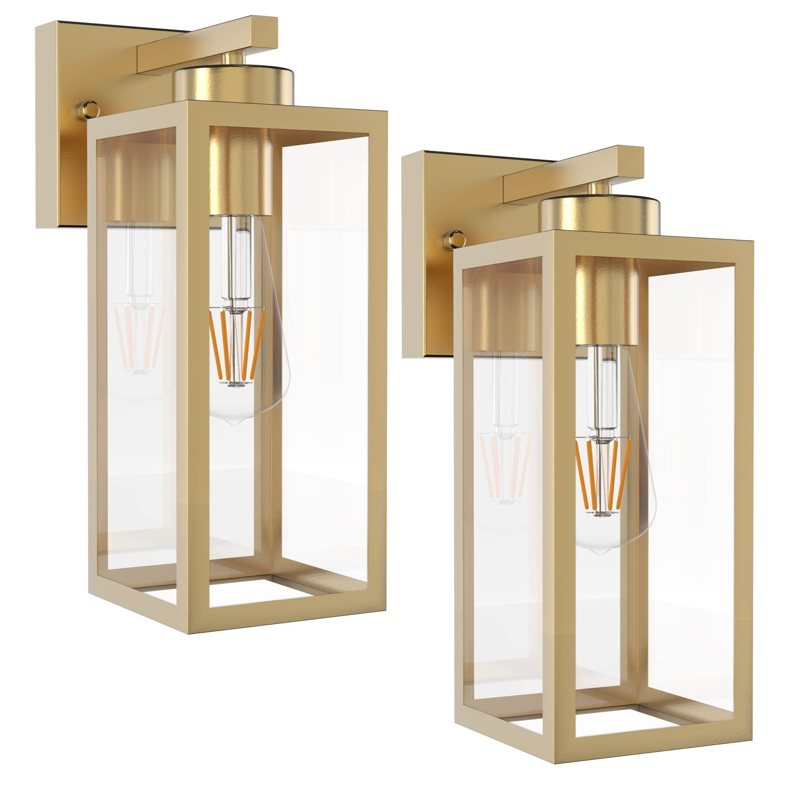 Tipace Outdoor Wall Lantern 2 Pack Gold Exterior Wall Sconce with Clear ...