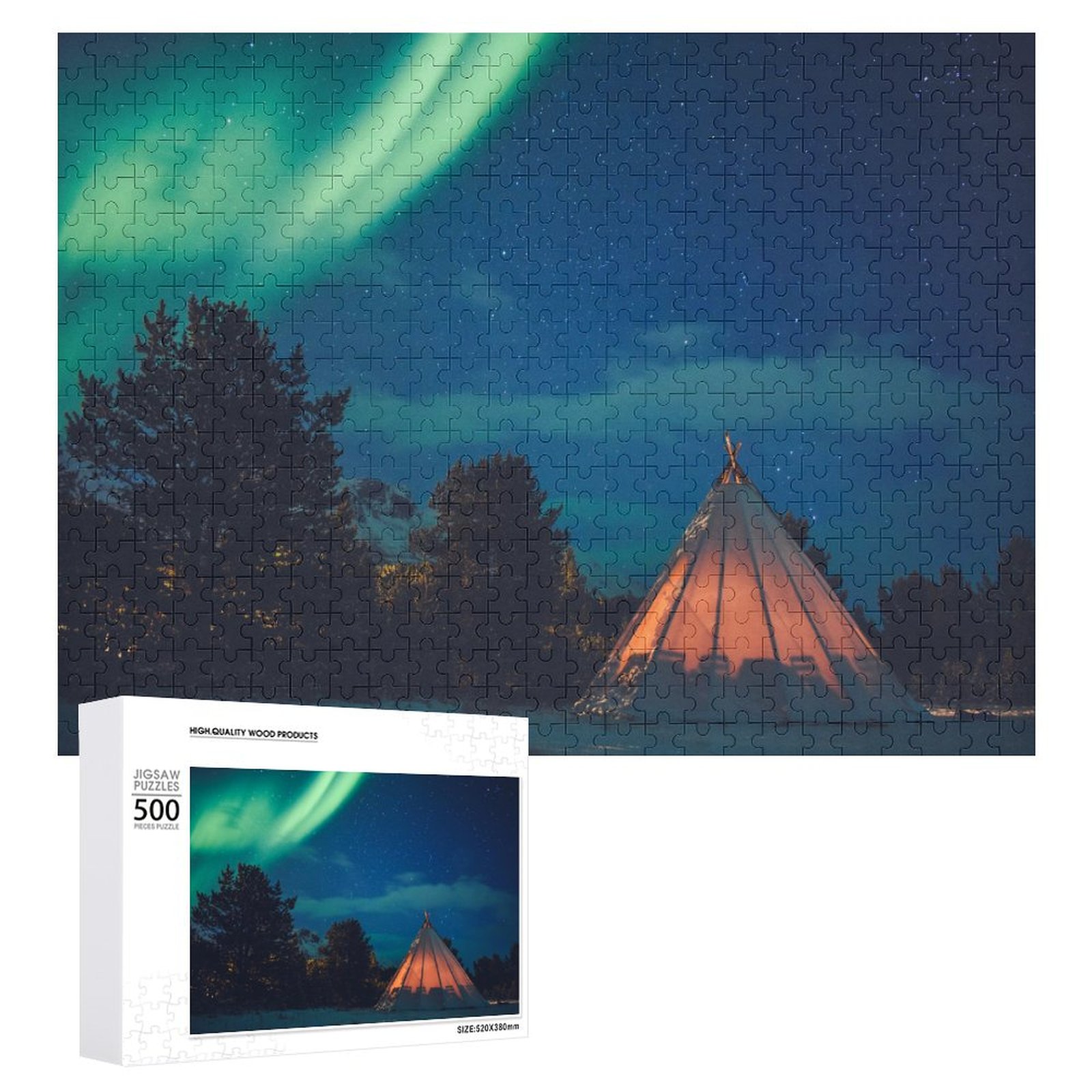 Tipi Tent On Snowfield Near Trees During Night Jigsaw Puzzles 500 ...