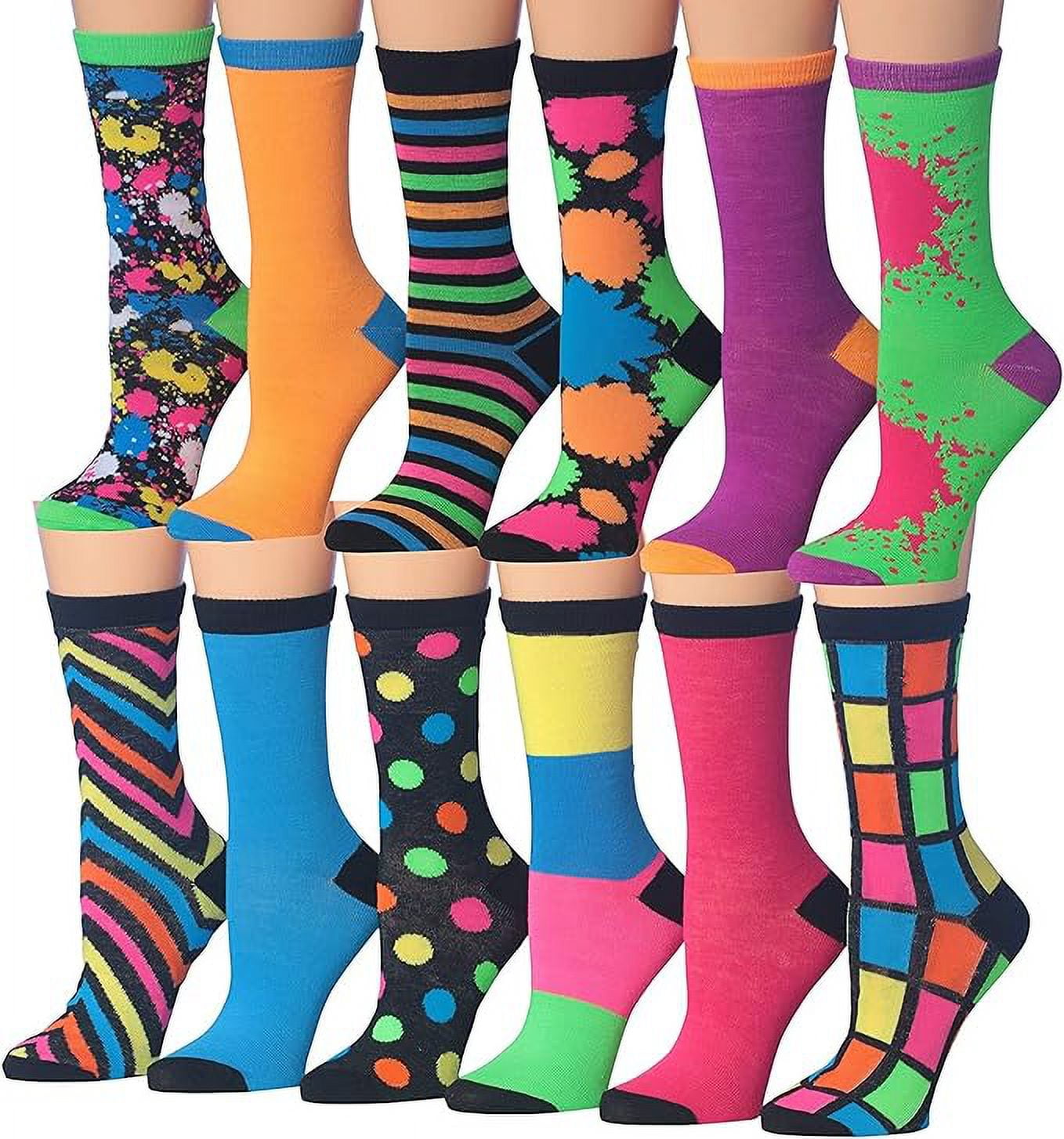 Tipi Toe Women's 12 Pairs Colorful Patterned Crew Socks Available In ...