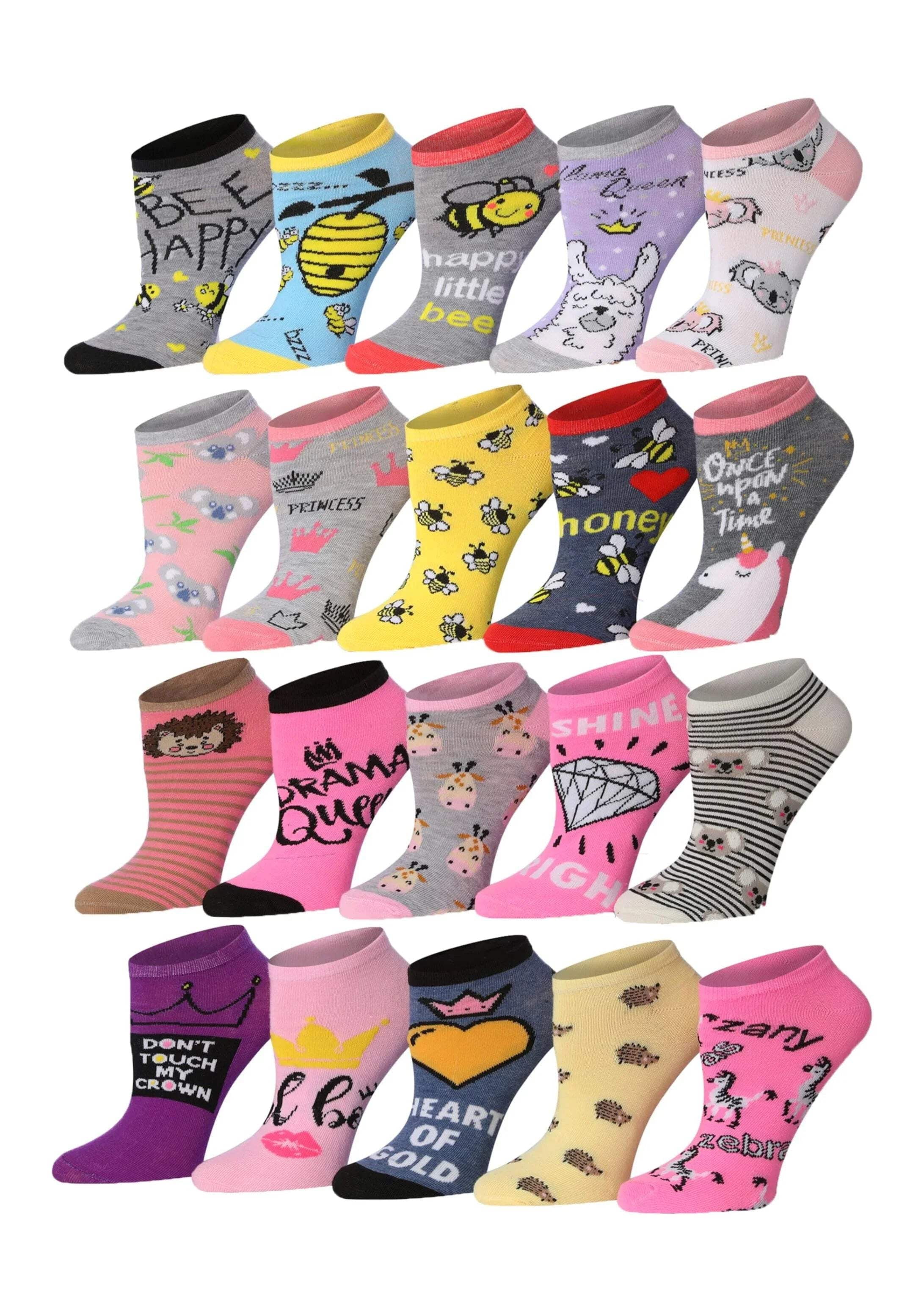 Tipi Toe Women's 20 Pairs Colorful Novelty Patterned Low Cut Socks ...