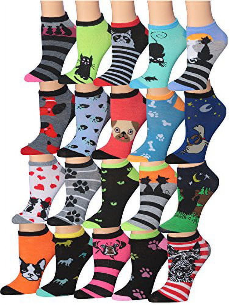 Tipi Toe Women's 20 Pairs Colorful Patterned Low Cut/No Show Socks Dog ...