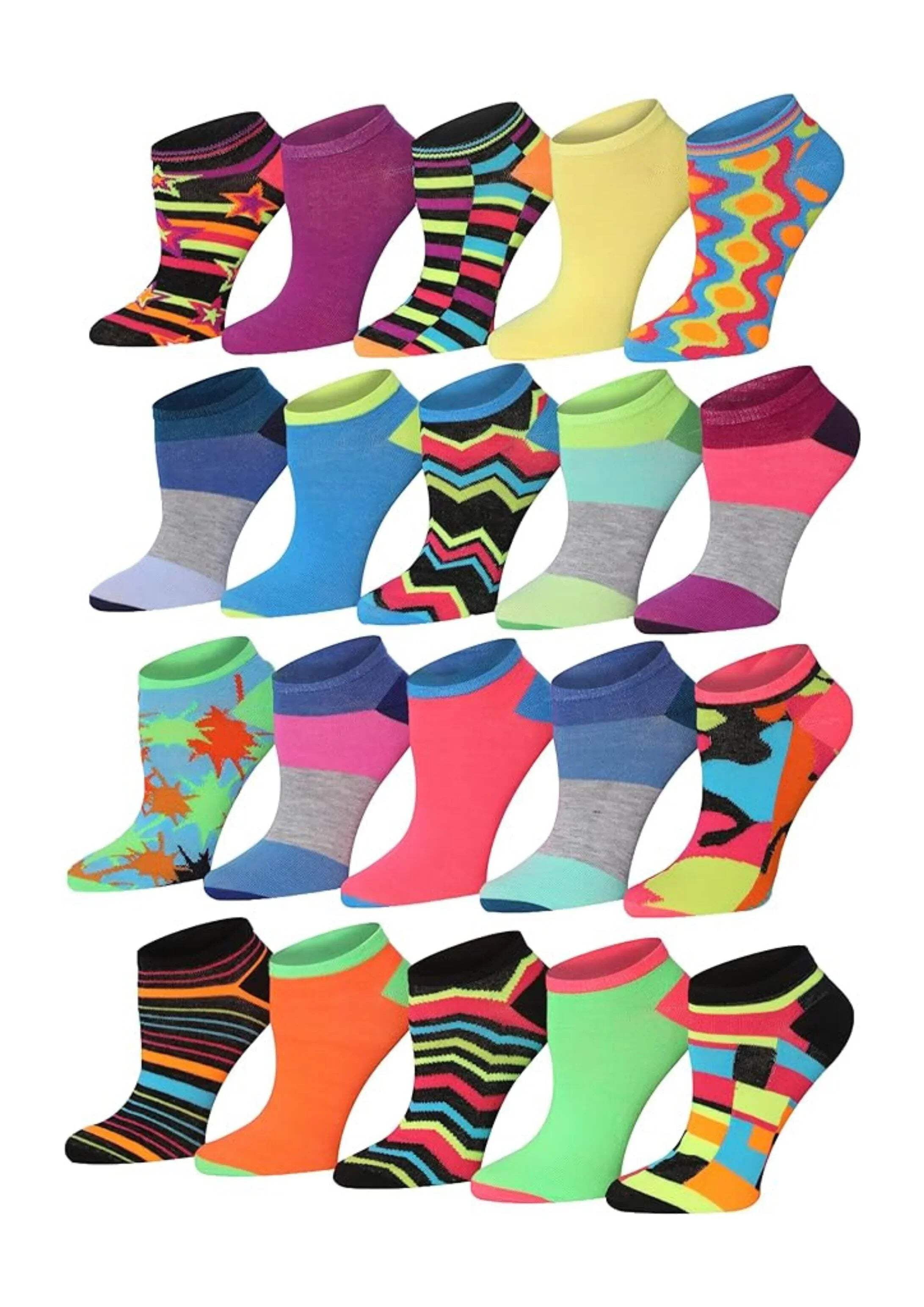 Tipi Toe Women's 20 Pairs Colorful Patterned Low Cut/No Show Socks ...
