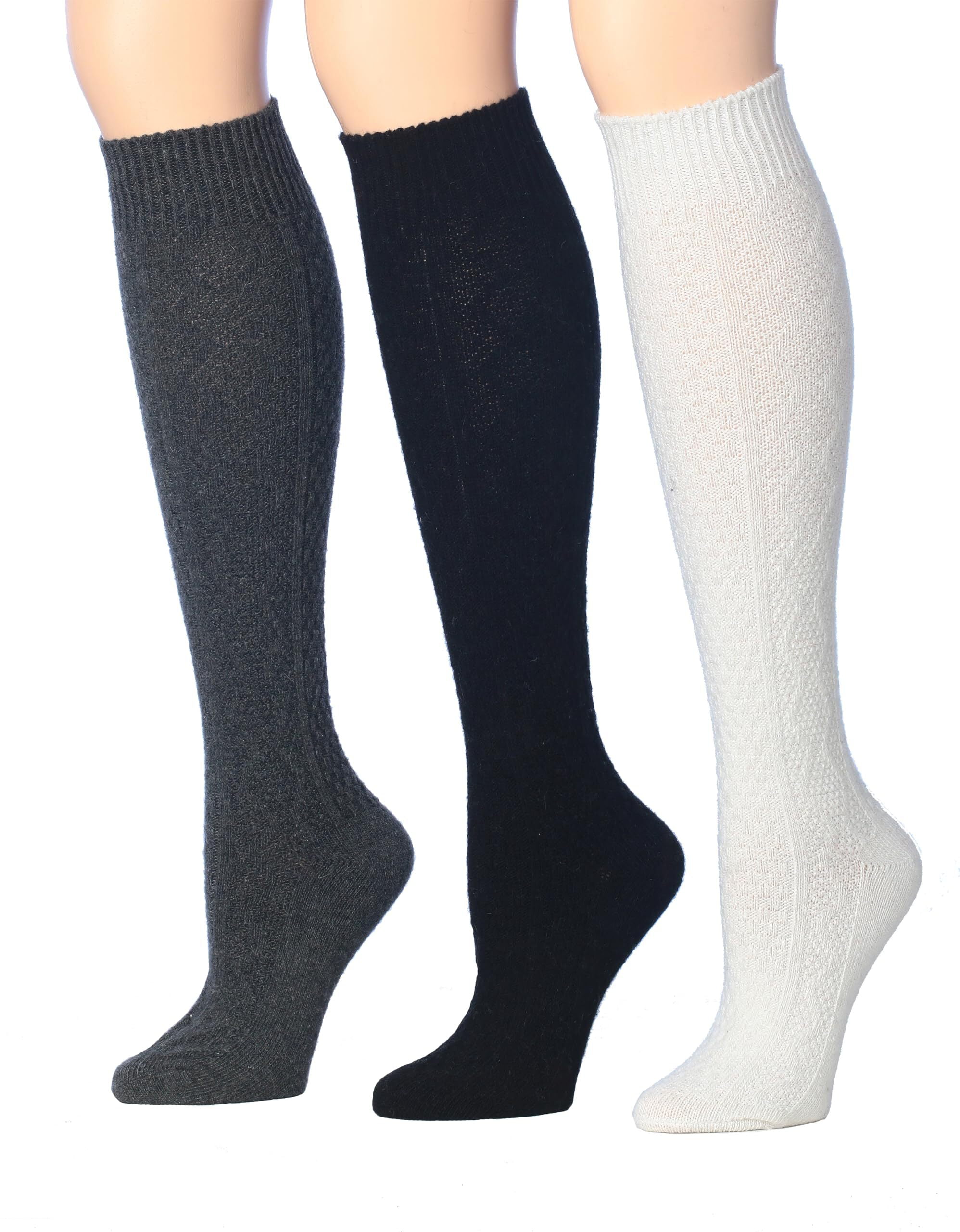 Tipi Toe Women's 3 Pairs Ragg Marled Ribbed knee high Wool-Blend Boot ...