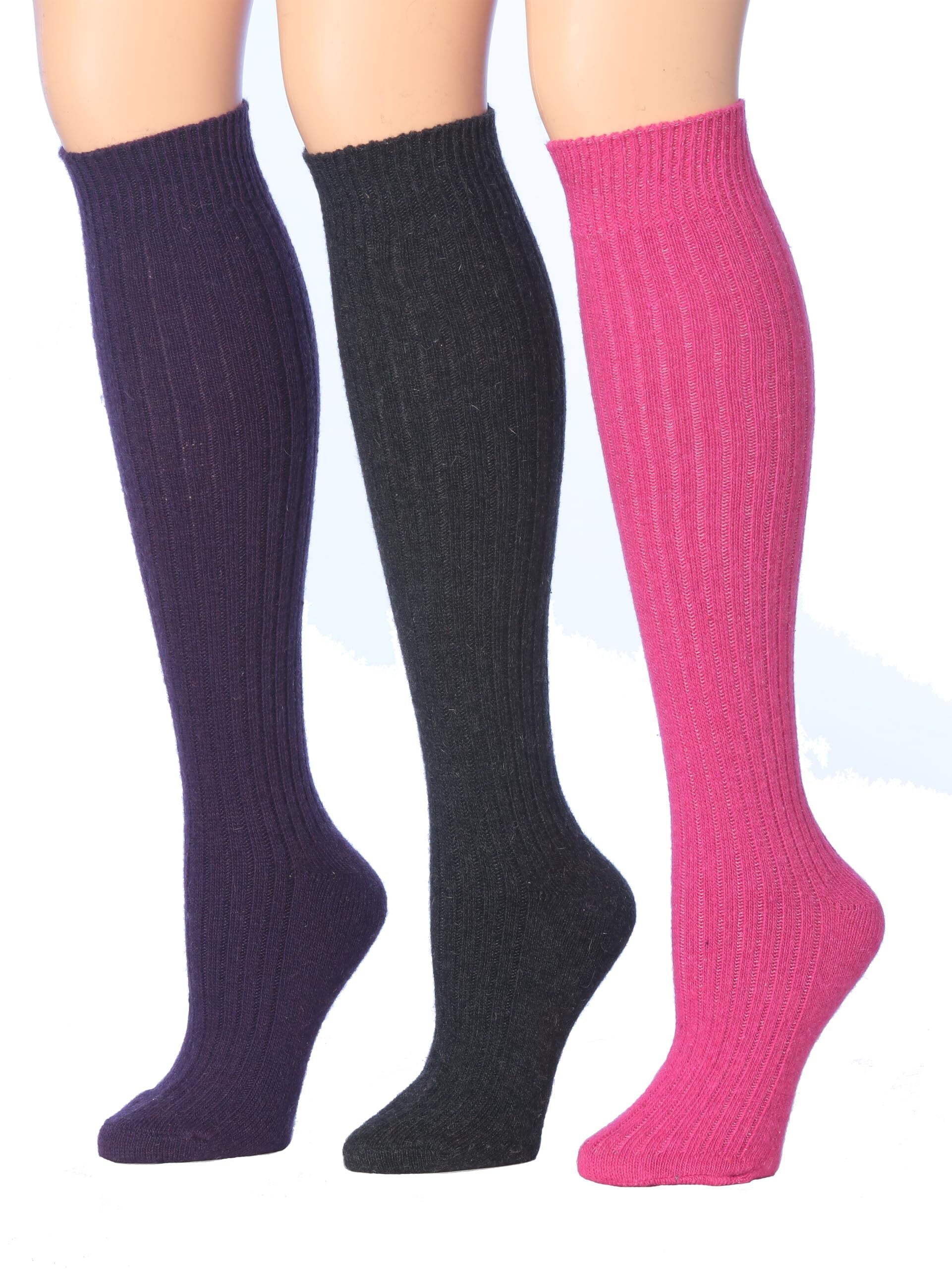 Tipi Toe Women's 3 Pairs Ragg Marled Ribbed knee high Wool-Blend Boot ...