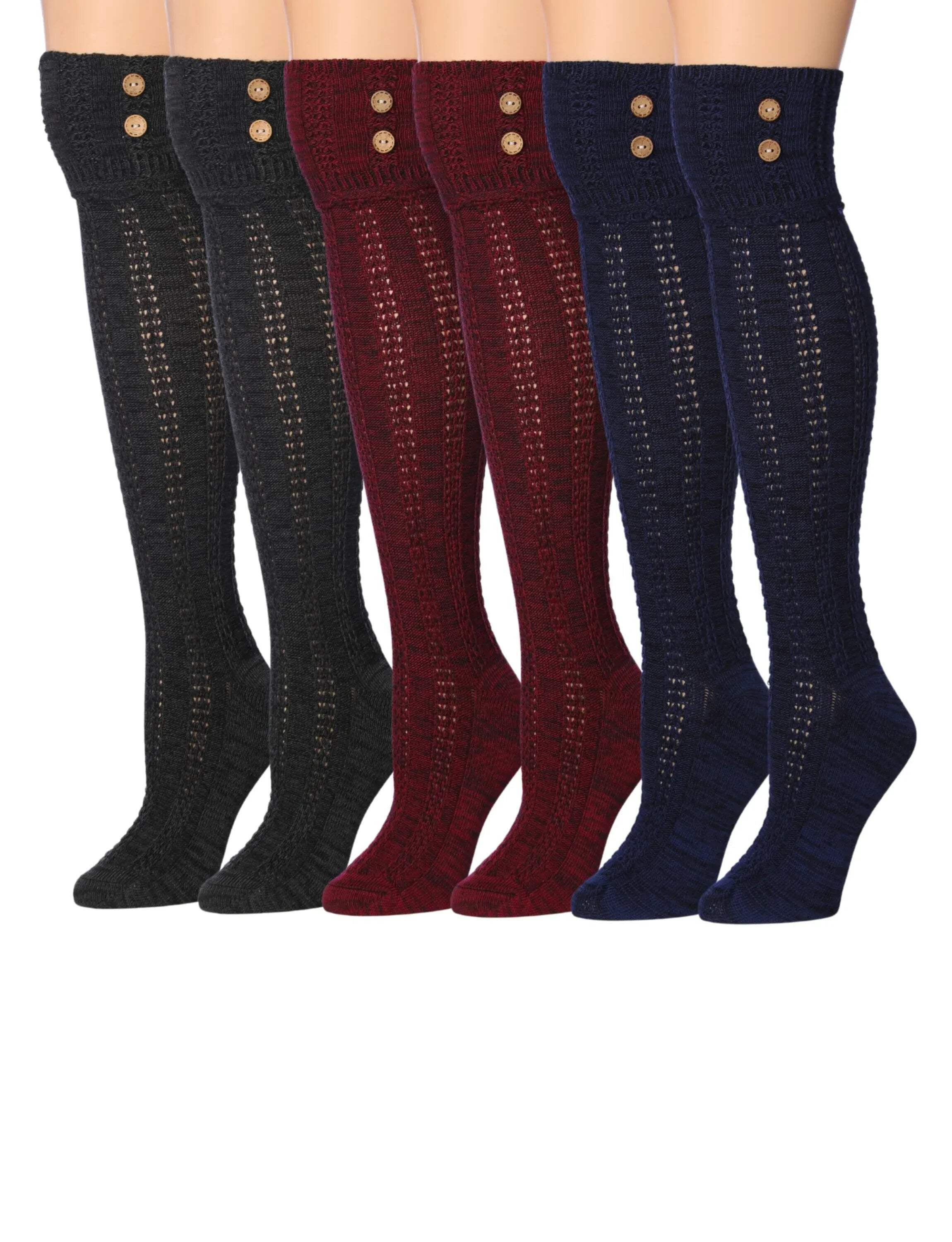 Tipi Toe Women's Knee High/Over The Knee Cotton-Blend Winter Socks, 3 ...