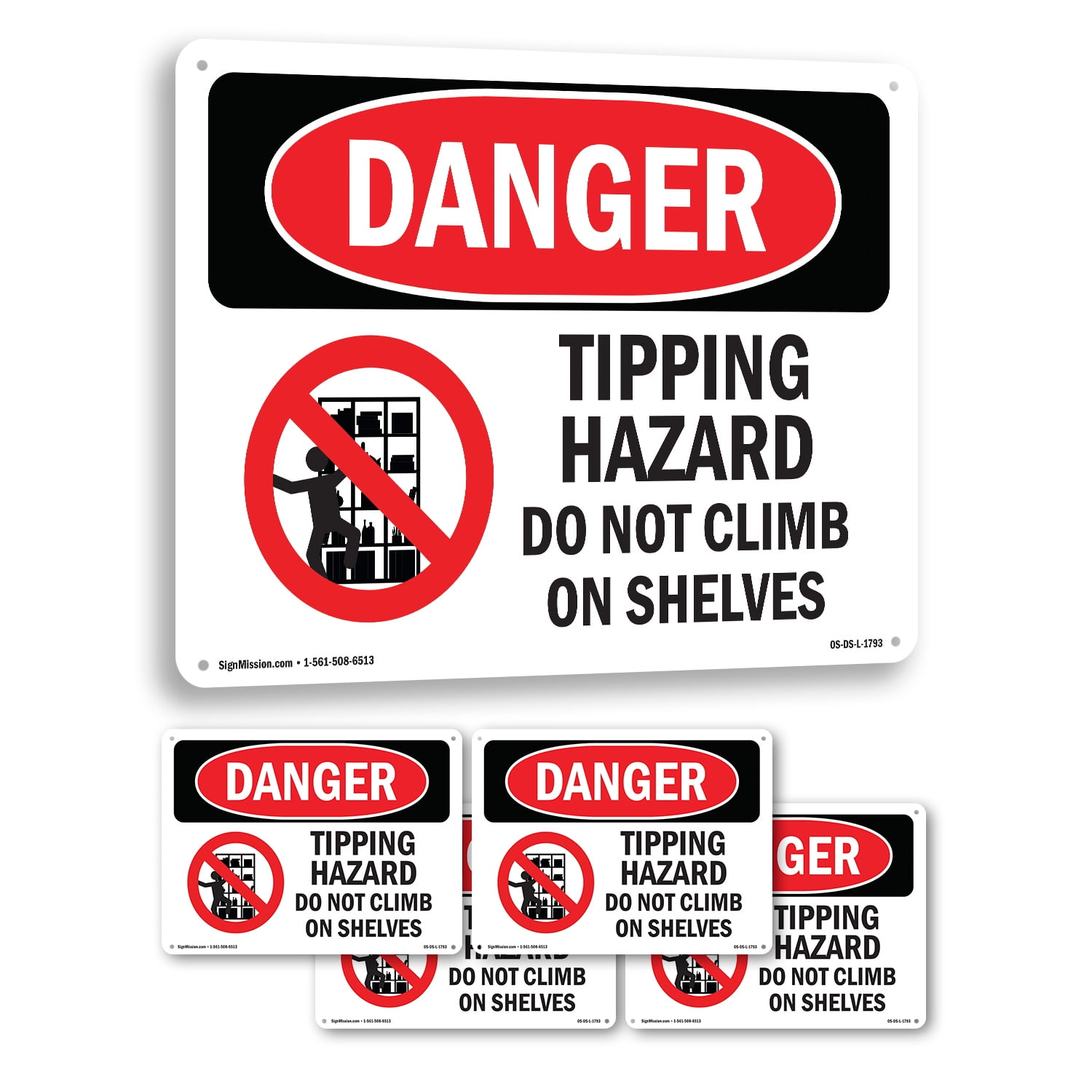 Tipping Hazard Do Not Climb On Shelves OSHA Danger Rigid Plastic Sign ...