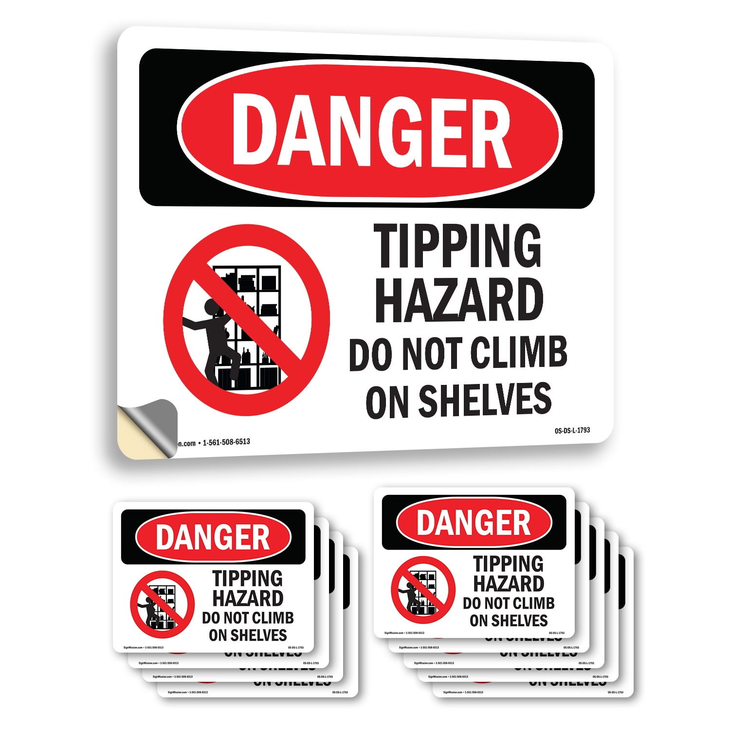 Tipping Hazard Do Not Climb On Shelves OSHA Danger Vinyl Decal Label 18 ...
