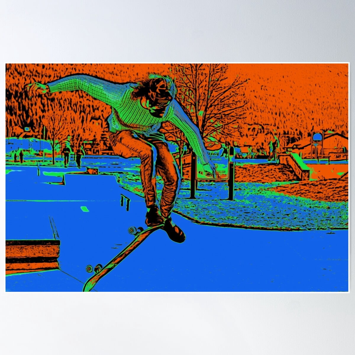 Tipping The Deck - Skateboarder Poster Wall Art, Modern Wall Decor ...