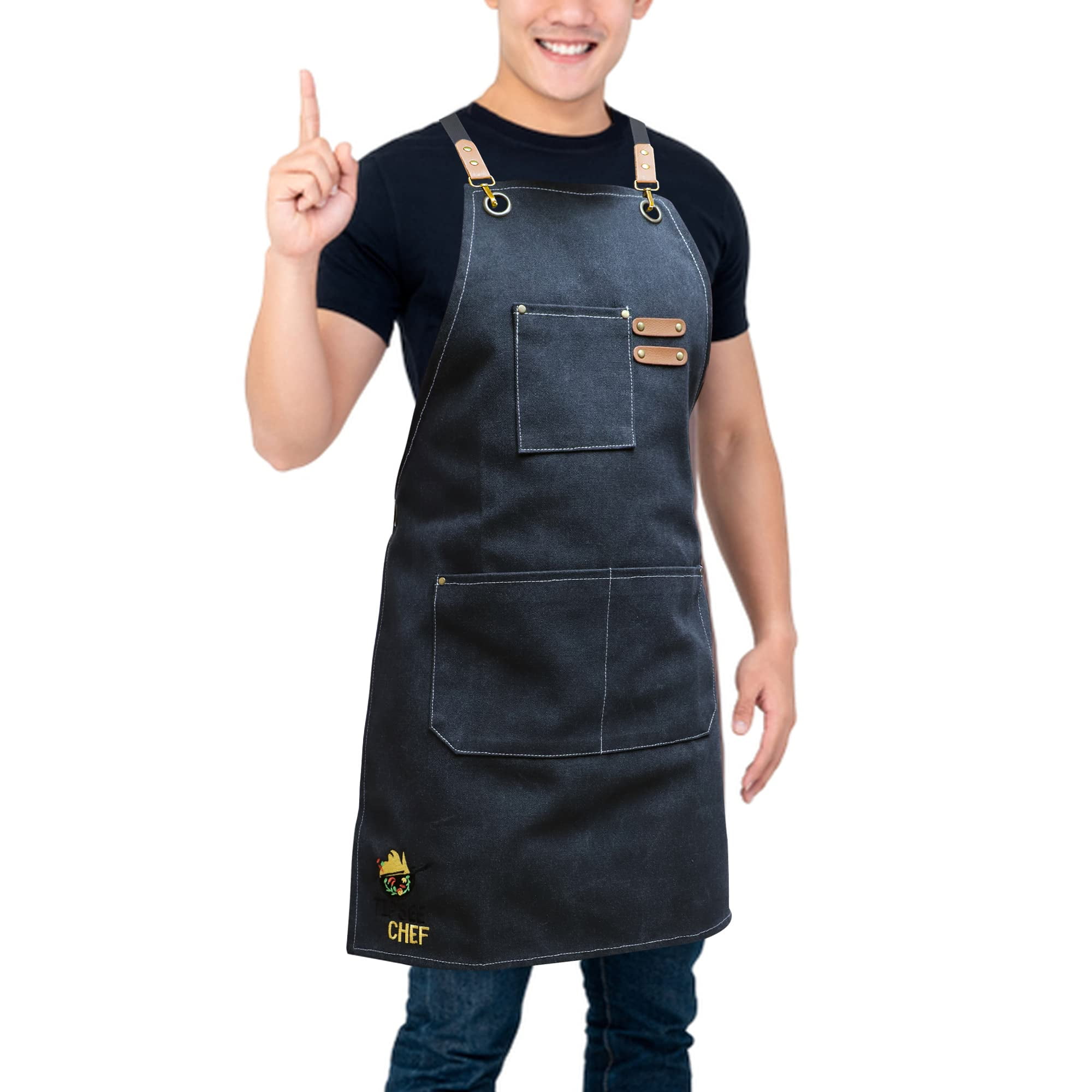 Urban Sombrero Canvas Black Apron, 3 Pockets, Durable Apron for Cooking ...