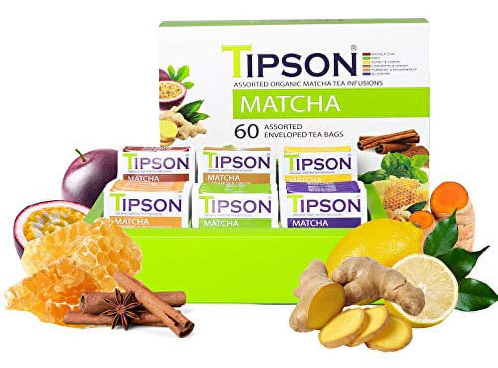 Tipson Organic Matcha Tea - 6 Assorted Flavors - 60 Foil Enveloped ...