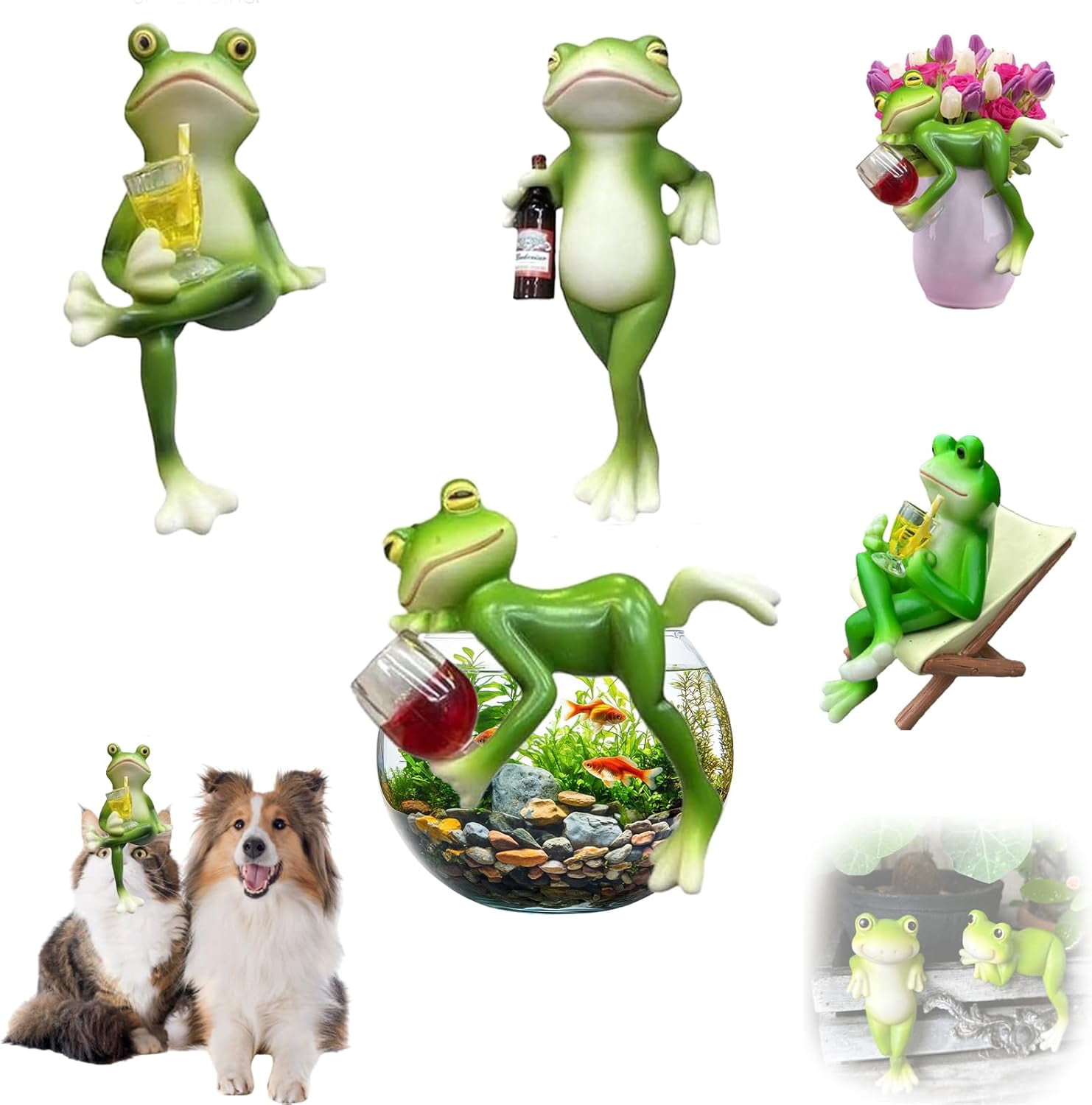 Tipsy Frog with a Wine Glass, Funny Resin Frog Figurine for Planter ...