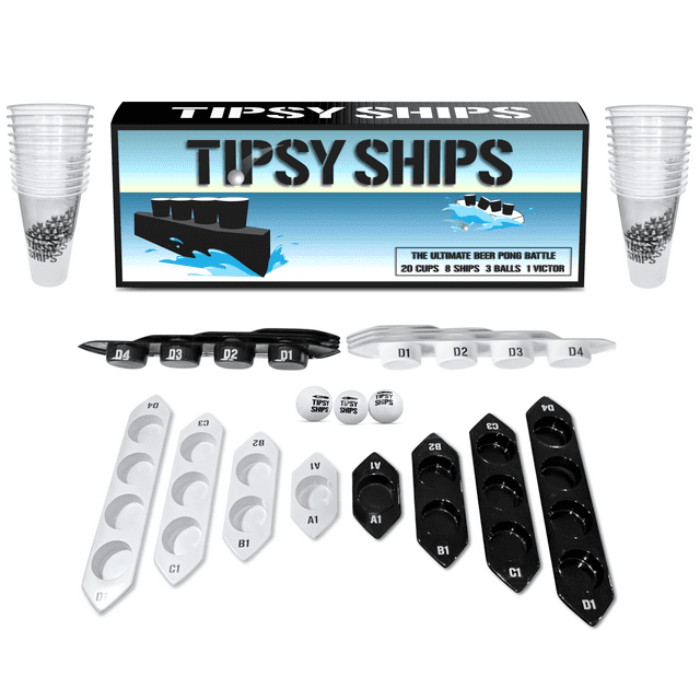 Tipsy Ships Ultimate Beer Pong Set V2 8 Ship Trays 3 Balls 22 Cups