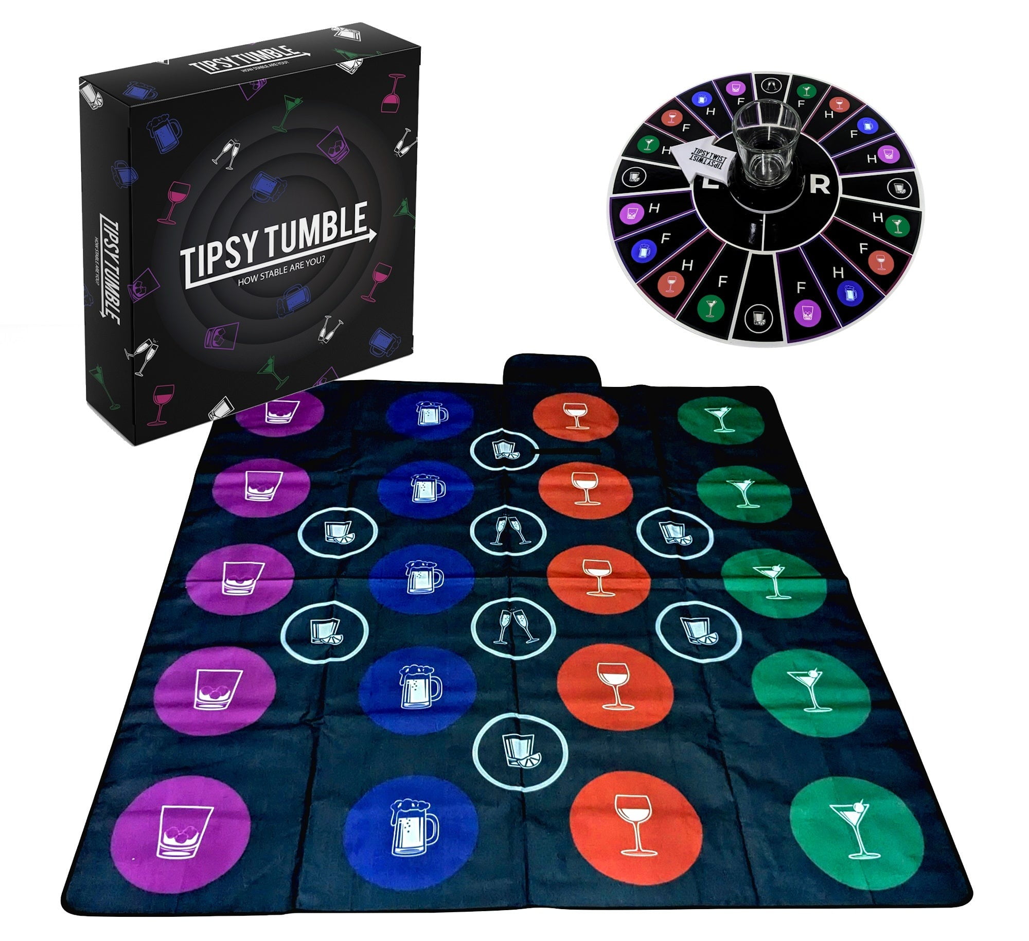 Tipsy Tumble Party Game Set with Mat Spinner & Board, 3-in-1 Fun Group ...