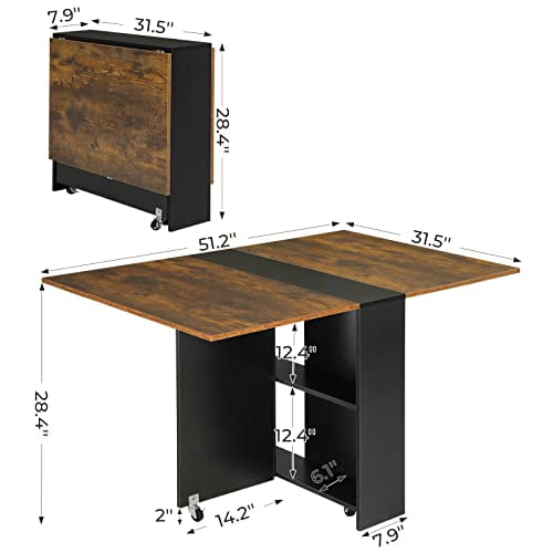 Tiptiper Folding Dining Table with 6 Wheels, Drop Leaf Tables for Small ...