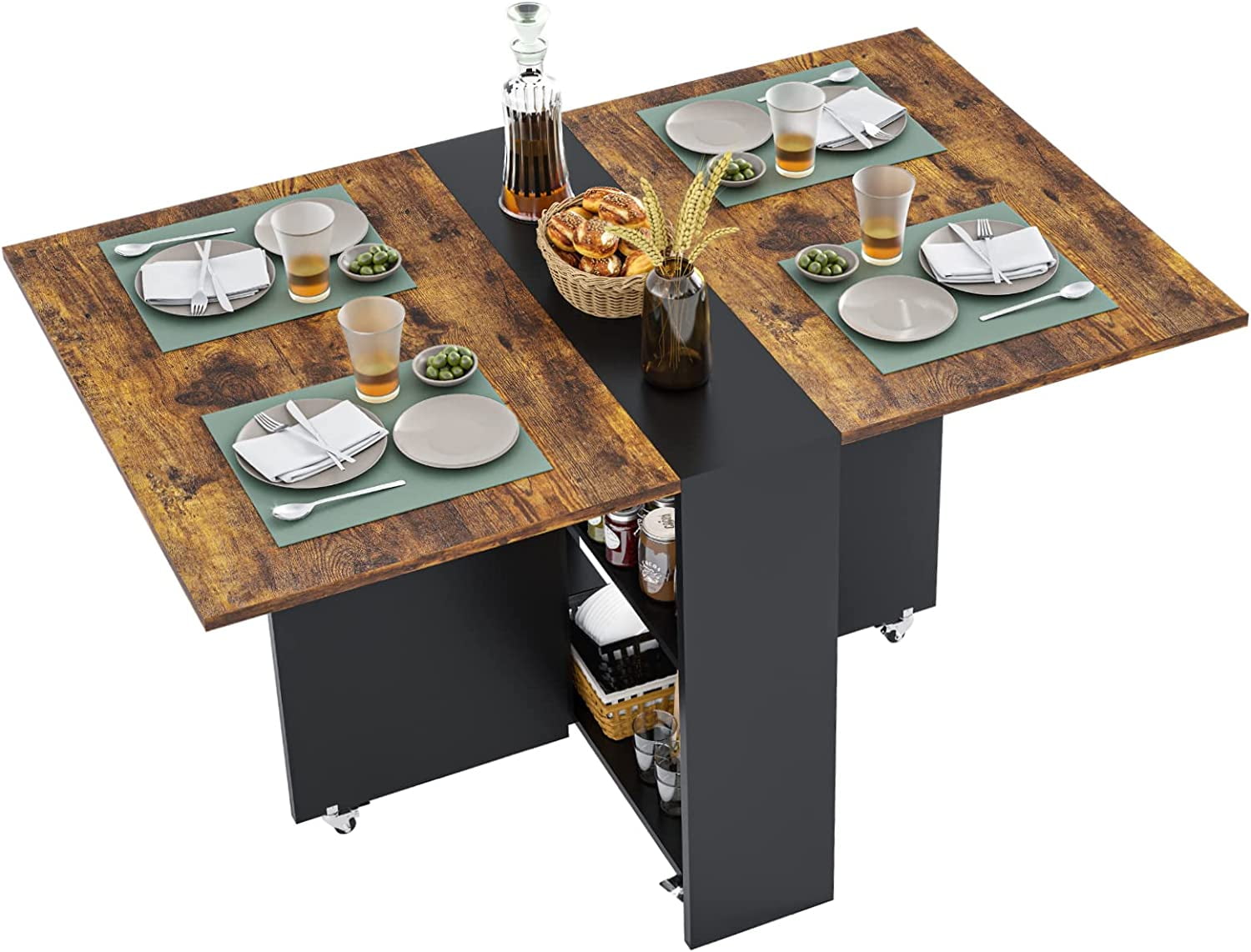 Tiptiper Folding Dining Table with 6 Wheels, Drop Leaf Tables for Small ...
