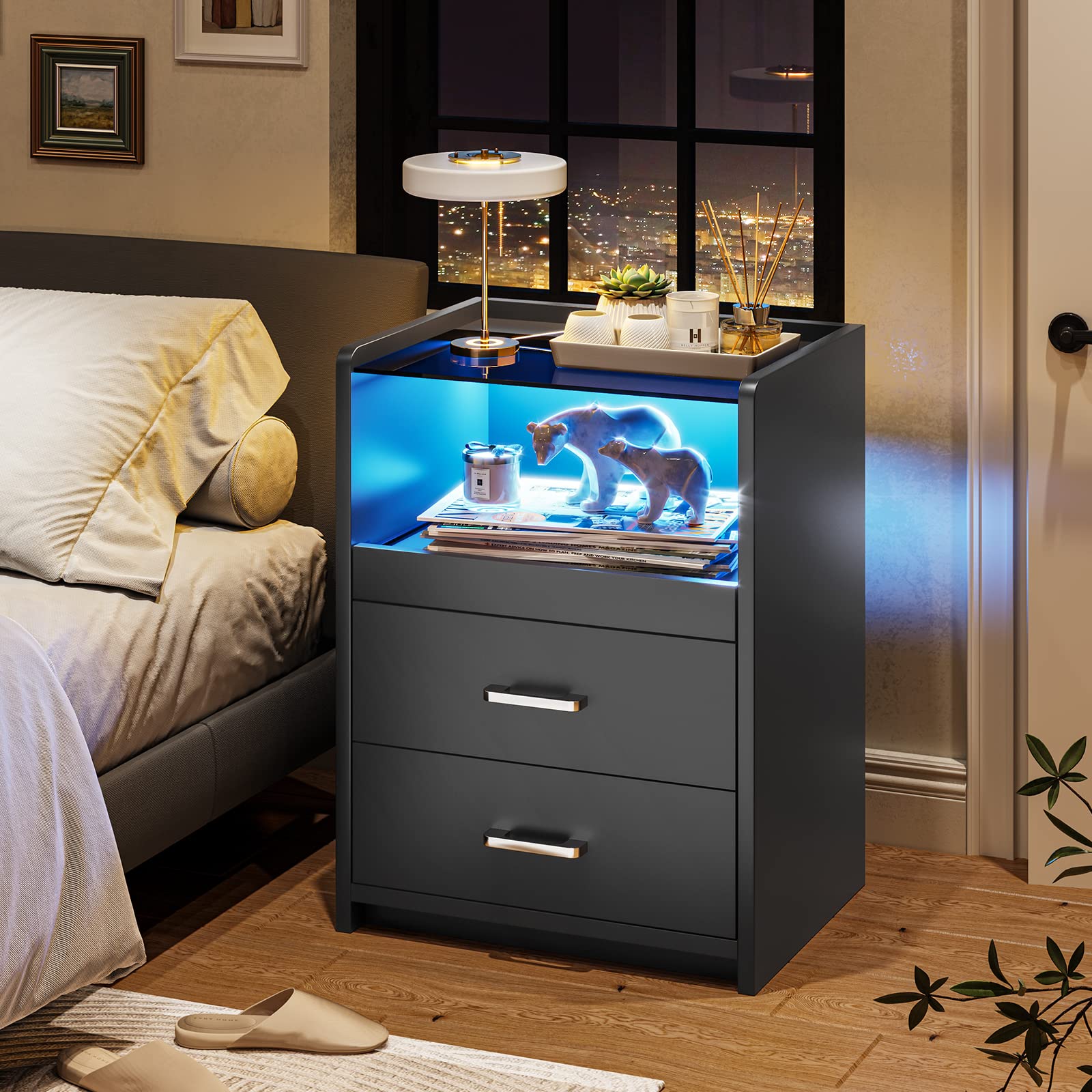 Briana 2-drawer Nightstand with Tray Black - Walmart.com