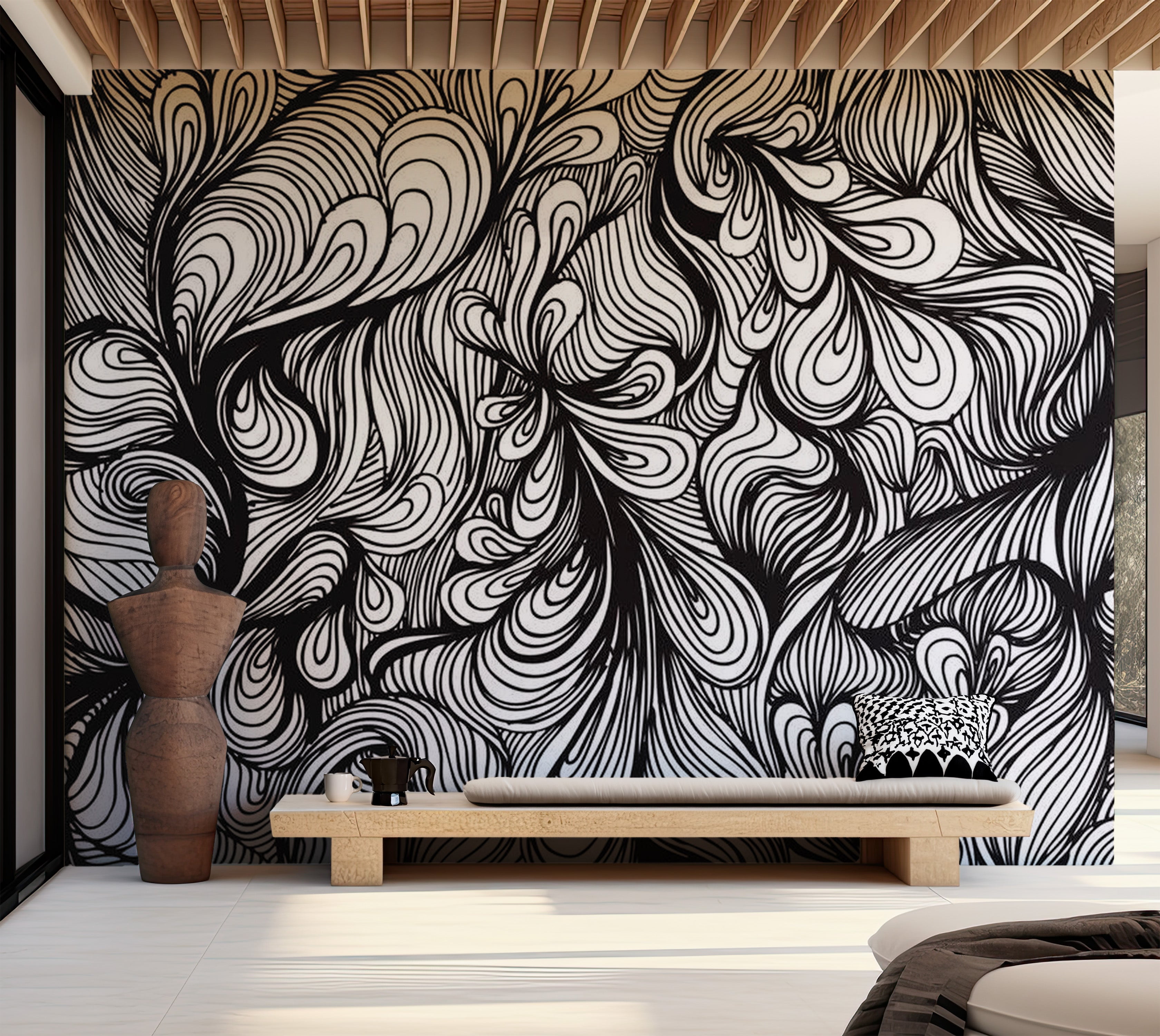 Tiptophomedecor Abstract Wallpaper Wall Mural - Black And White Retro ...