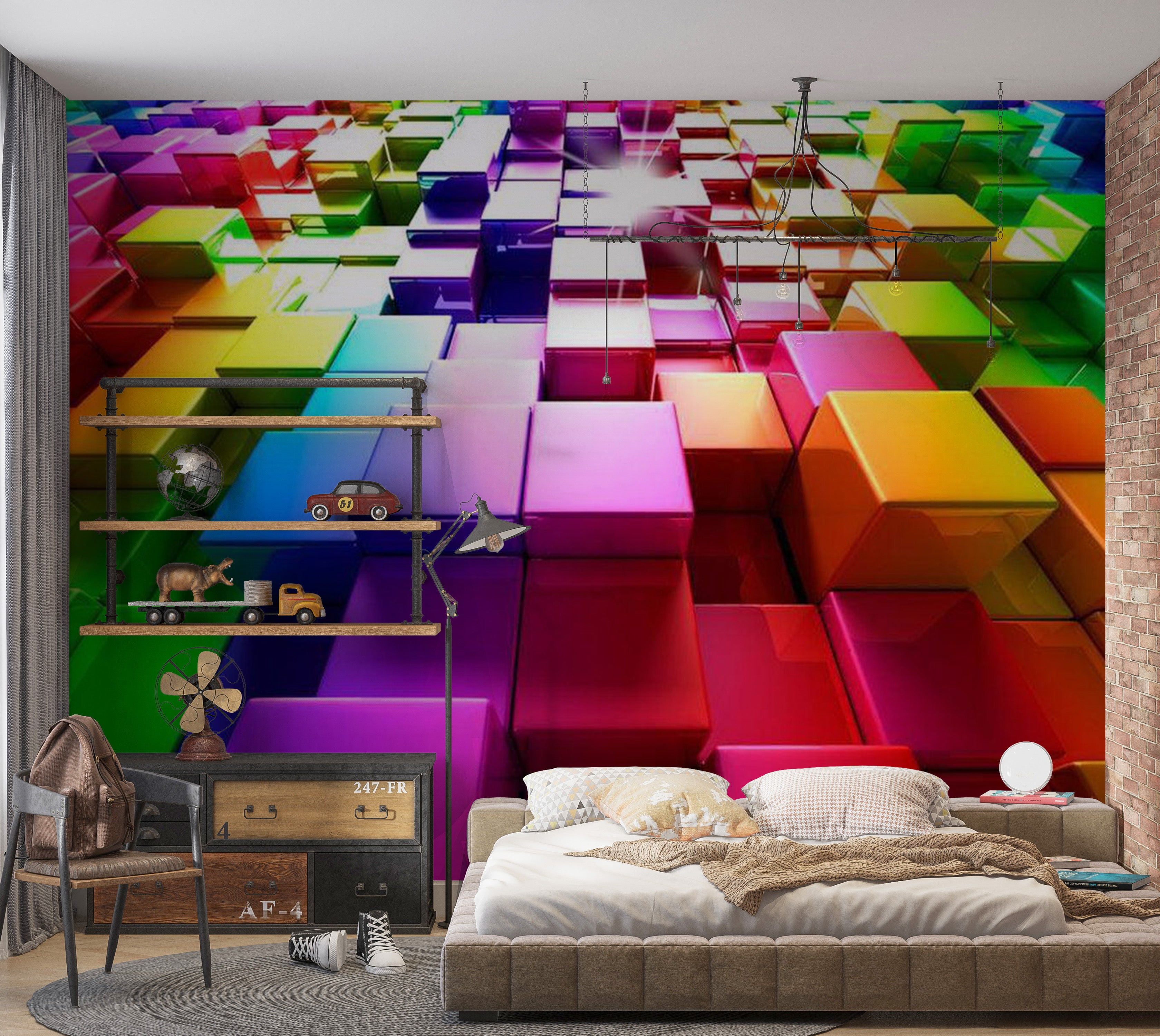 Tiptophomedecor Abstract Wallpaper Wall Mural - Colored Cubes - Walmart.com