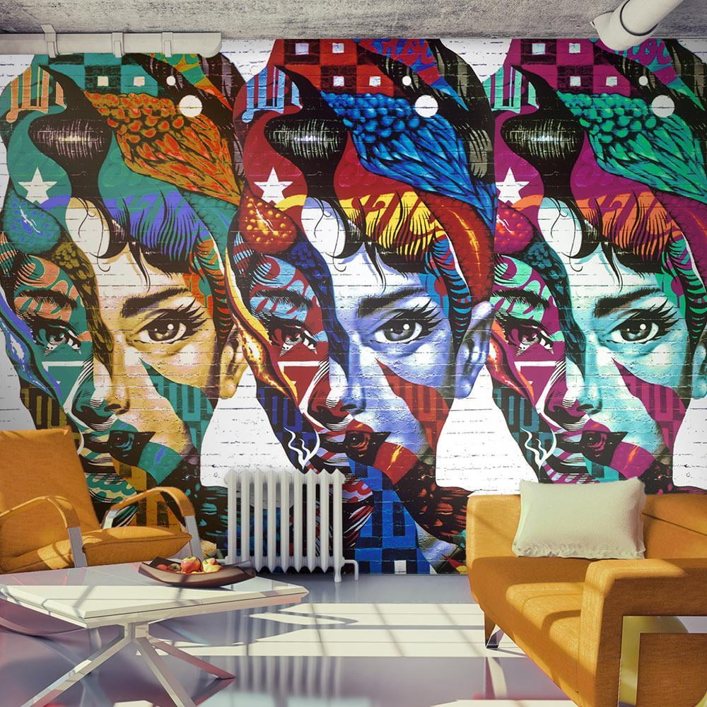 Tiptophomedecor Abstract Wallpaper Wall Mural - Colorful Faces ...