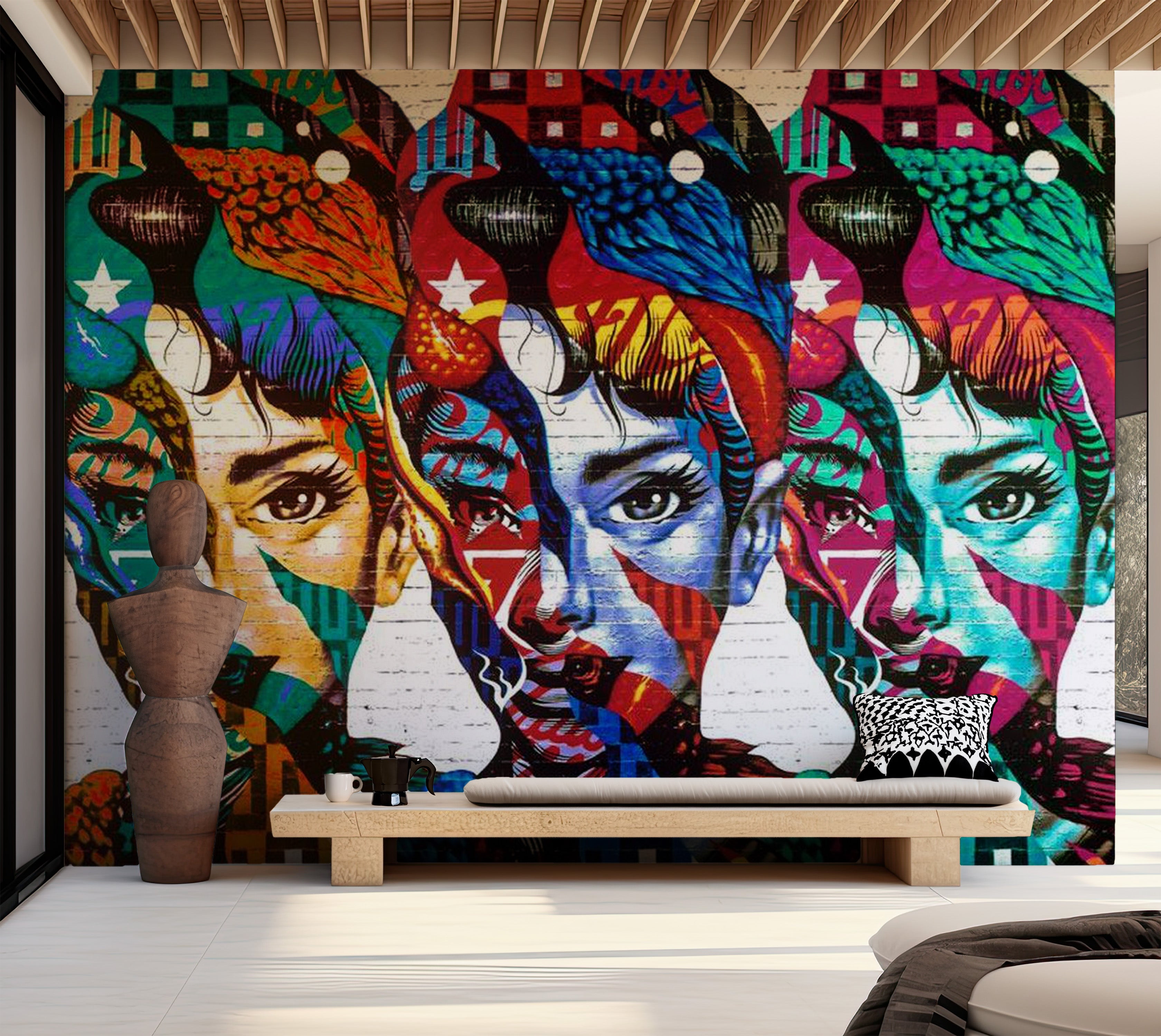 Tiptophomedecor Abstract Wallpaper Wall Mural - Colorful Faces ...