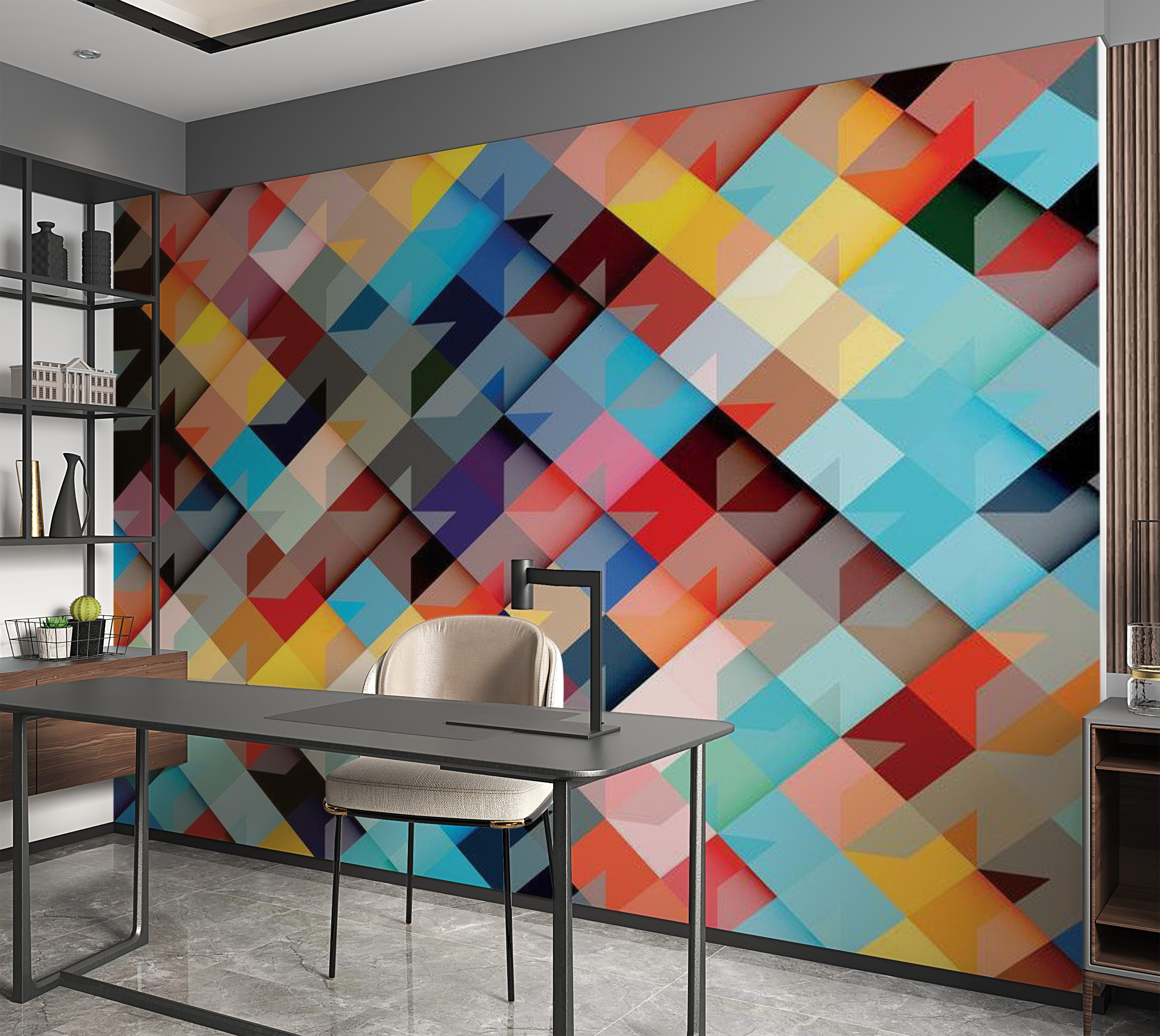 Tiptophomedecor Abstract Wallpaper Wall Mural - Colour Patchwork ...