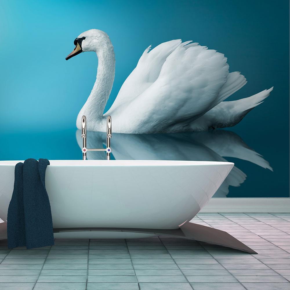 Tiptophomedecor Animal Wallpaper Wall Mural - Swan - Reflection ...
