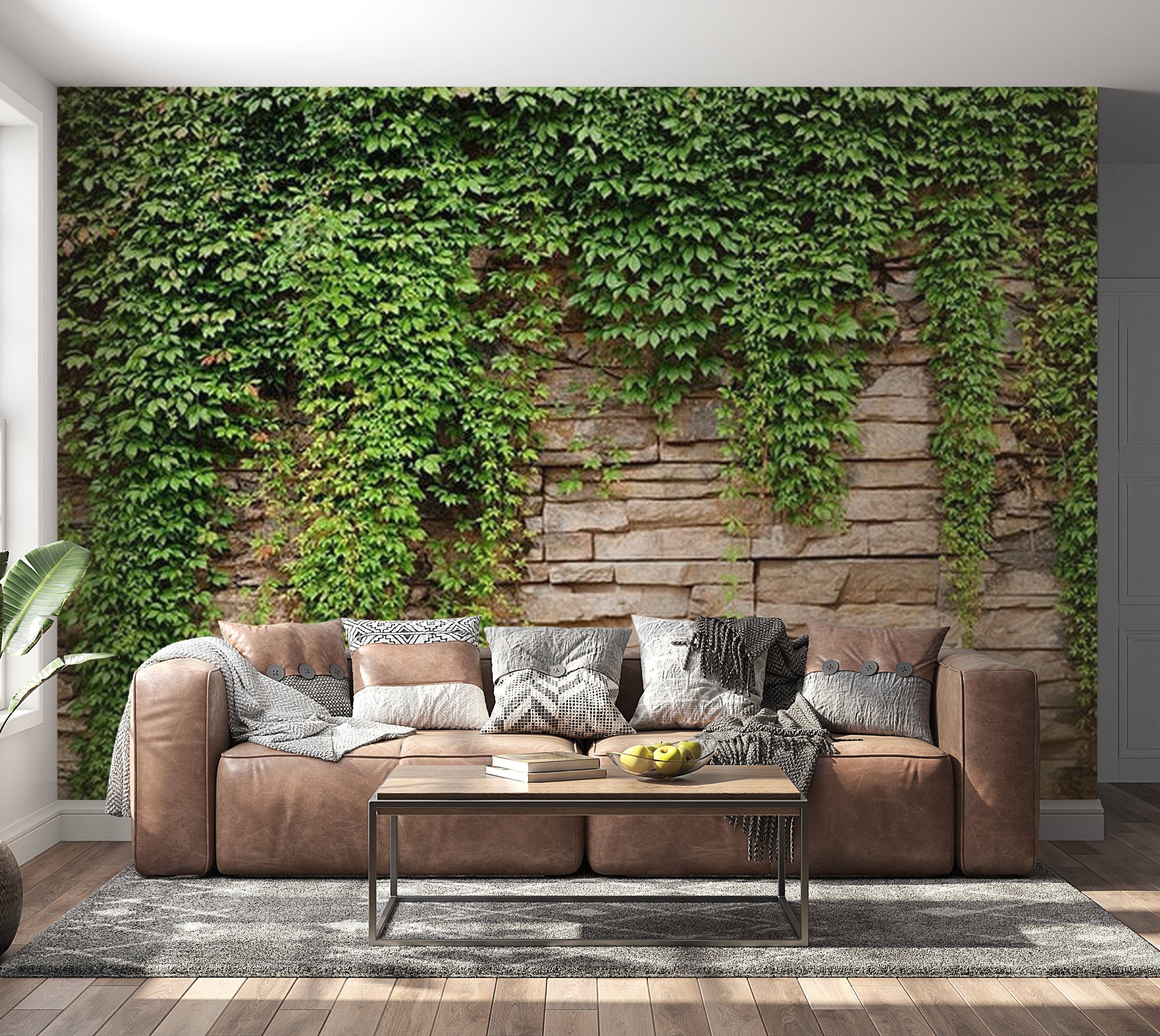 Surface Texture Wallpaper Wall Mural - Stacked Stone Ivy Wall - Walmart.com