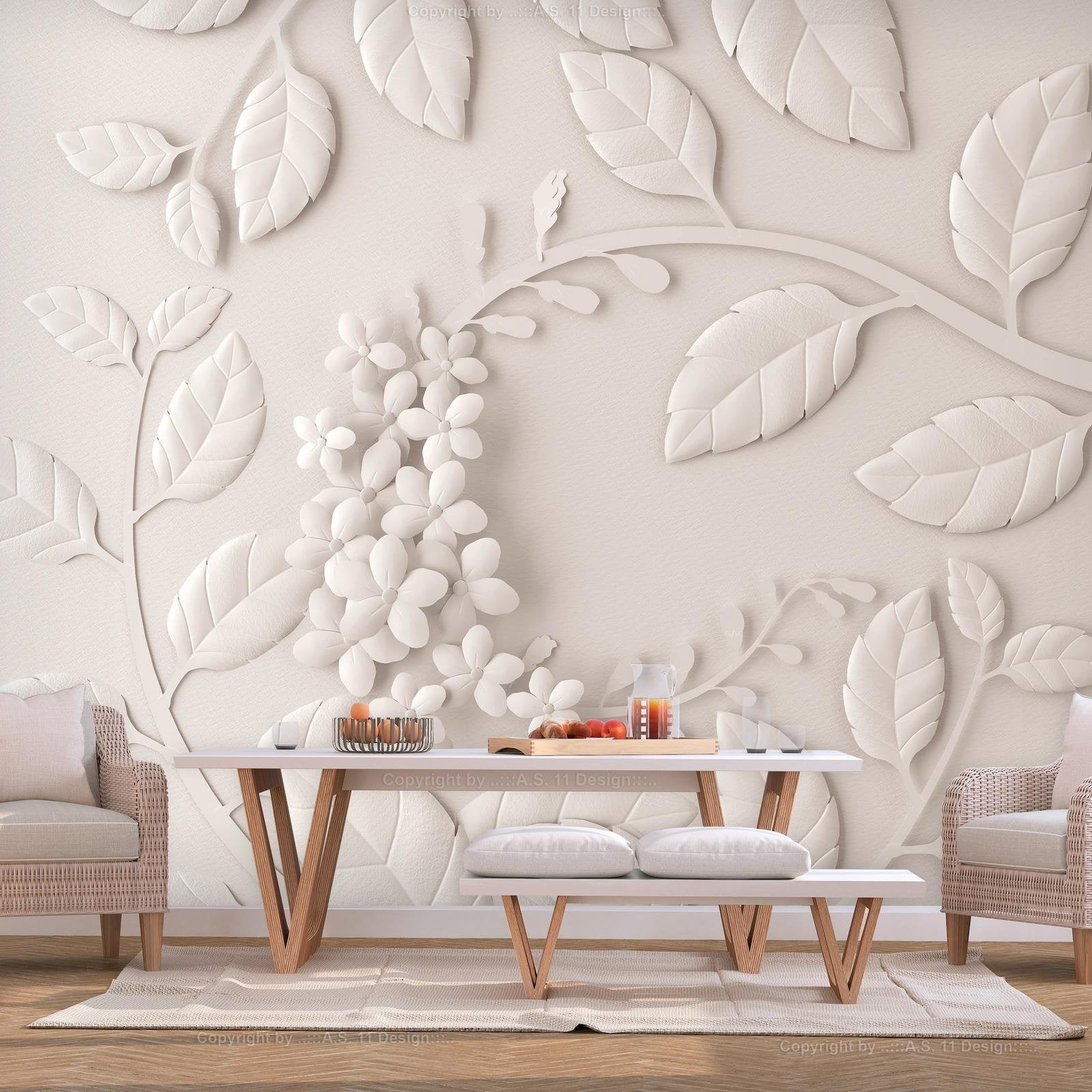 Tiptophomedecor Floral Wallpaper Wall Mural - Paper Flowers Cream ...