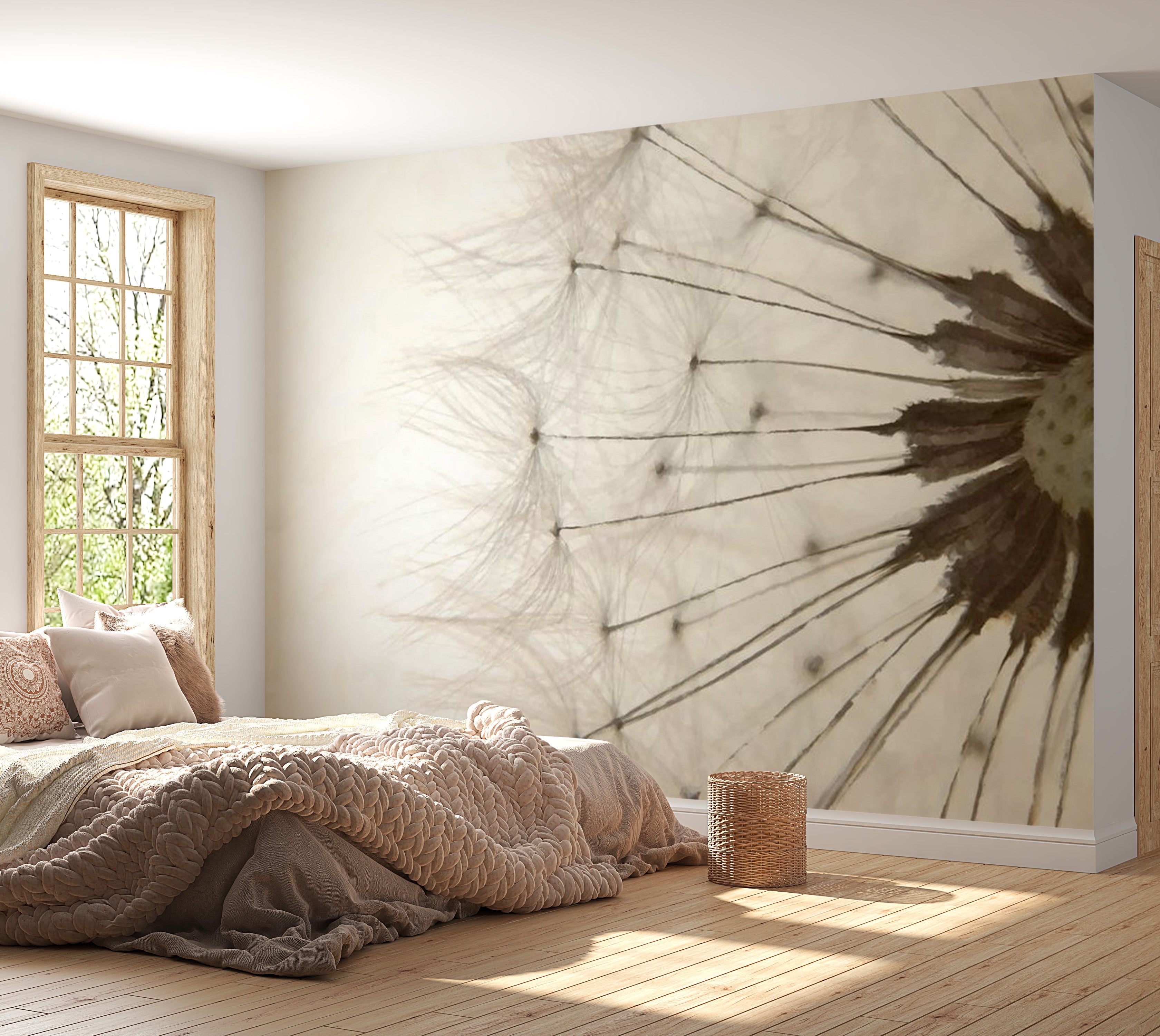 Tiptophomedecor Floral Wallpaper Wall Mural - White Dandelion - Walmart.com
