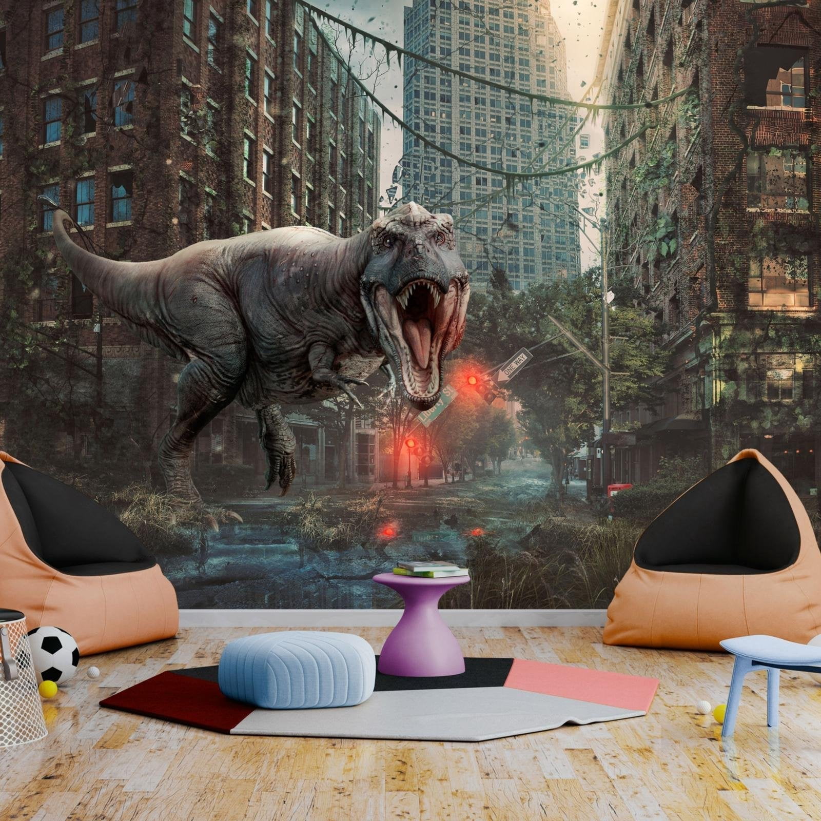 Tiptophomedecor Peel and Stick Fiction Wallpaper Wall Mural - Dinosaur ...