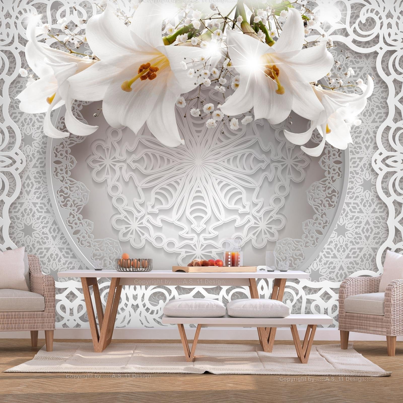 Tiptophomedecor Peel and Stick Floral Wallpaper Wall Mural - Lilies And ...