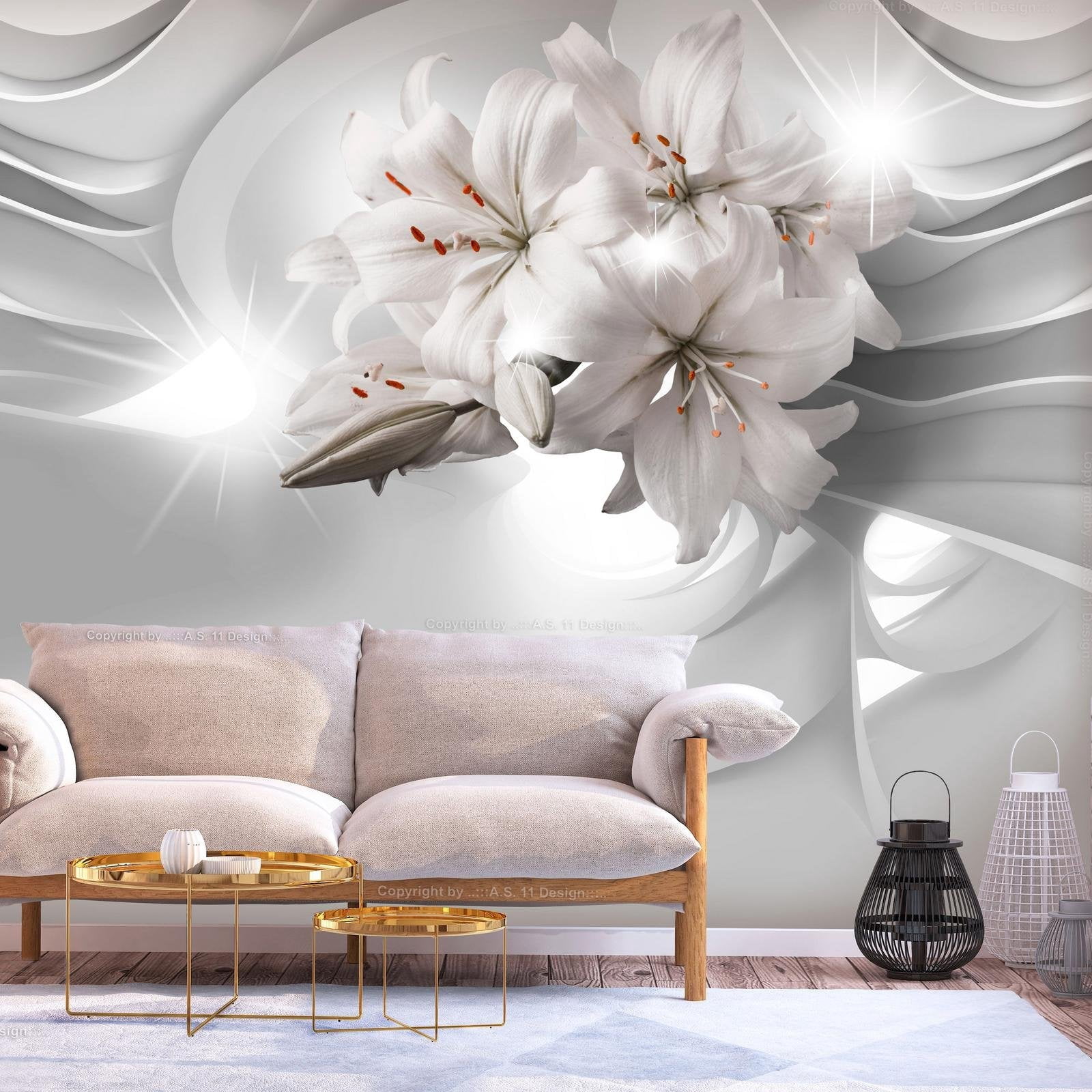 Tiptophomedecor Peel and Stick Floral Wallpaper Wall Mural - Lilies In ...
