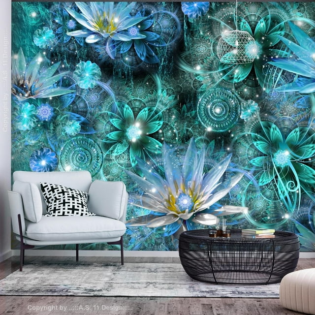Tiptophomedecor Peel and Stick Floral Wallpaper Wall Mural - Turquoise ...