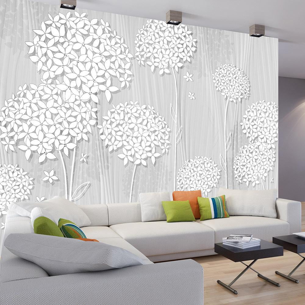 Tiptophomedecor Peel and Stick Floral Wallpaper Wall Mural - White ...