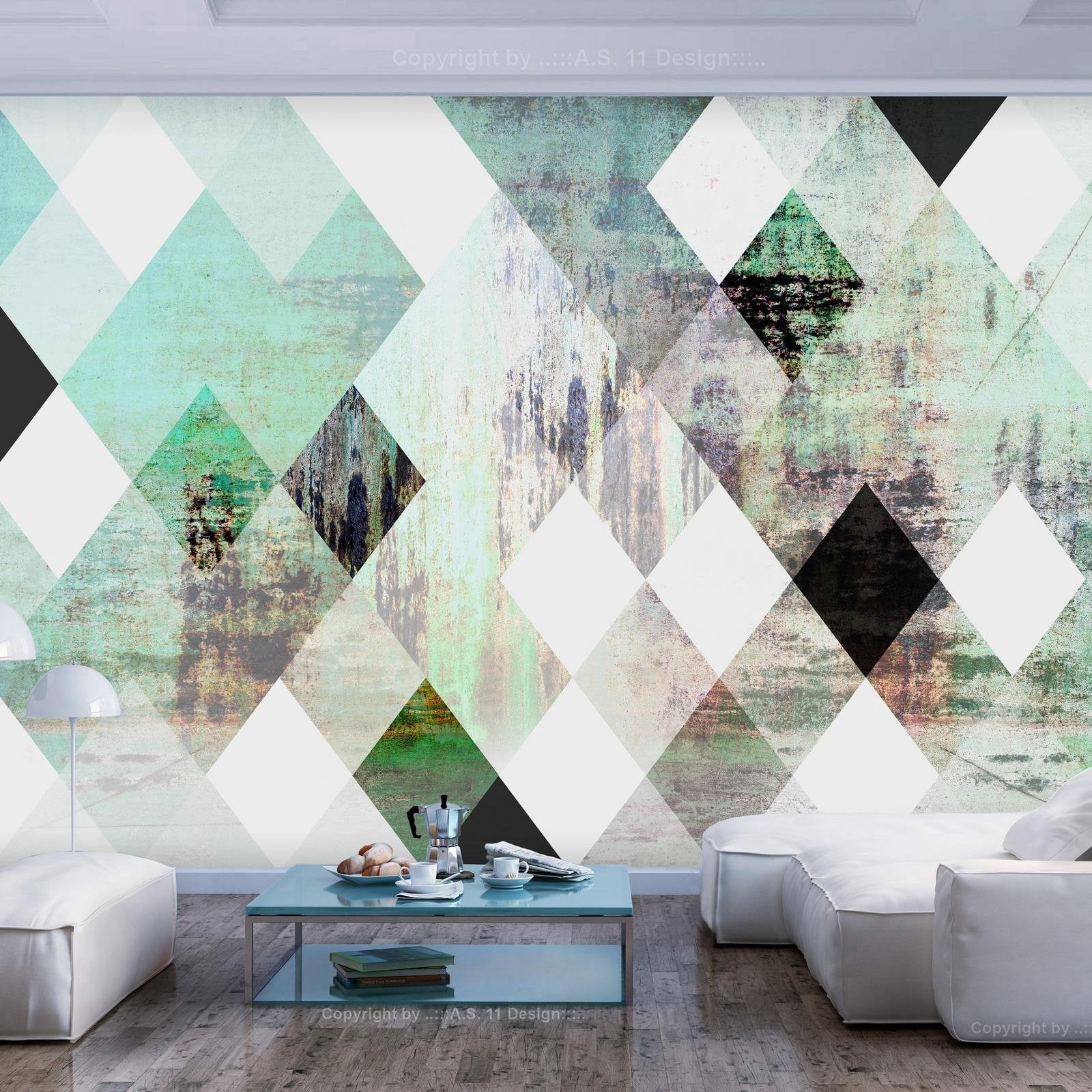 Tiptophomedecor Peel and Stick Wallpaper Wall Mural - Green Geometric ...