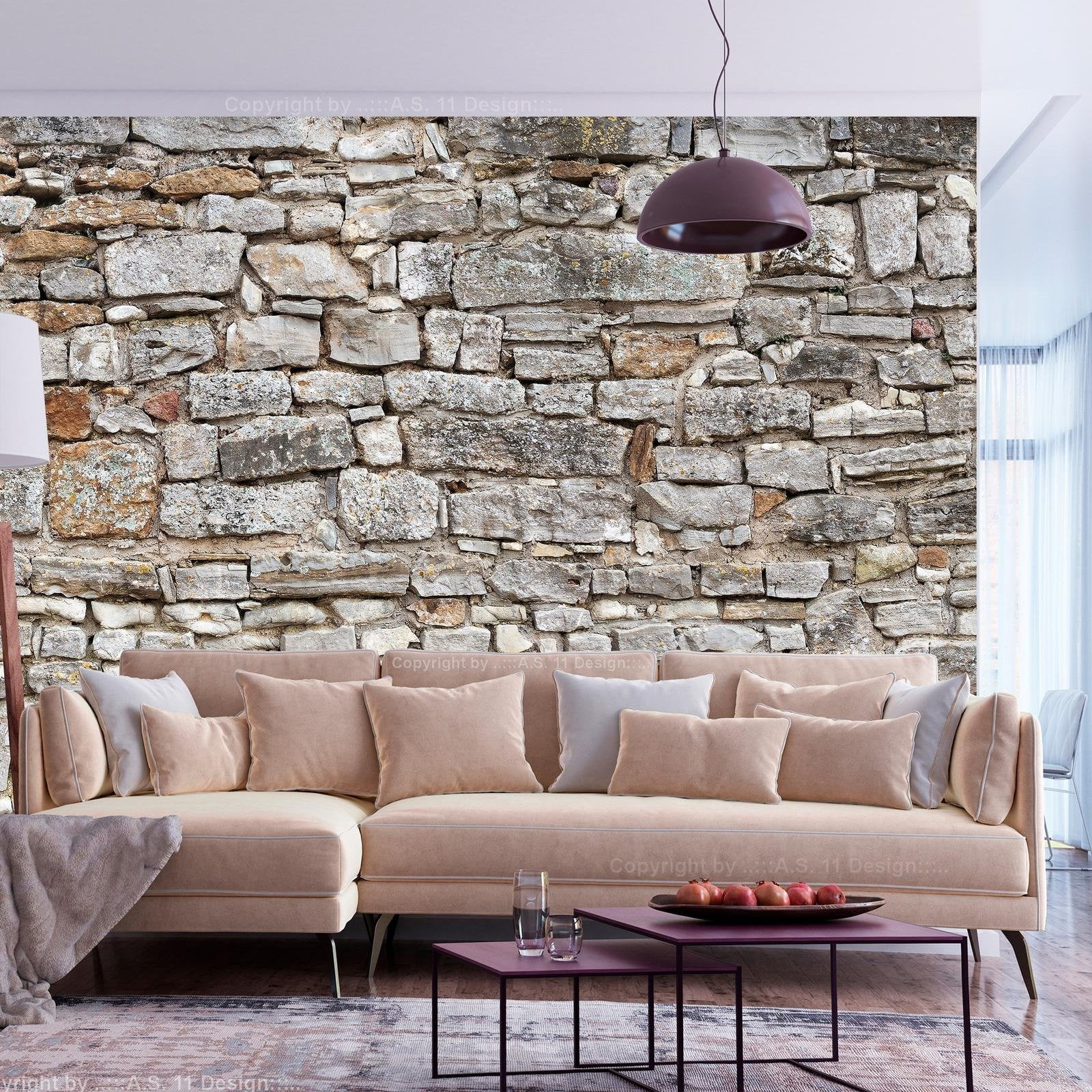 Tiptophomedecor Peel and Stick Wallpaper Wall Mural - Stacked Stone ...