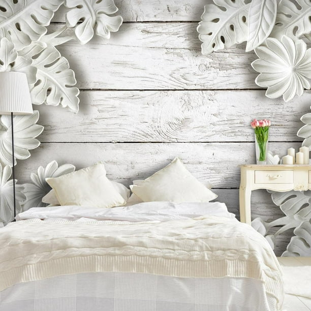 Tiptophomedecor Peel and Stick Wallpaper Wall Mural - White Washed Wood ...